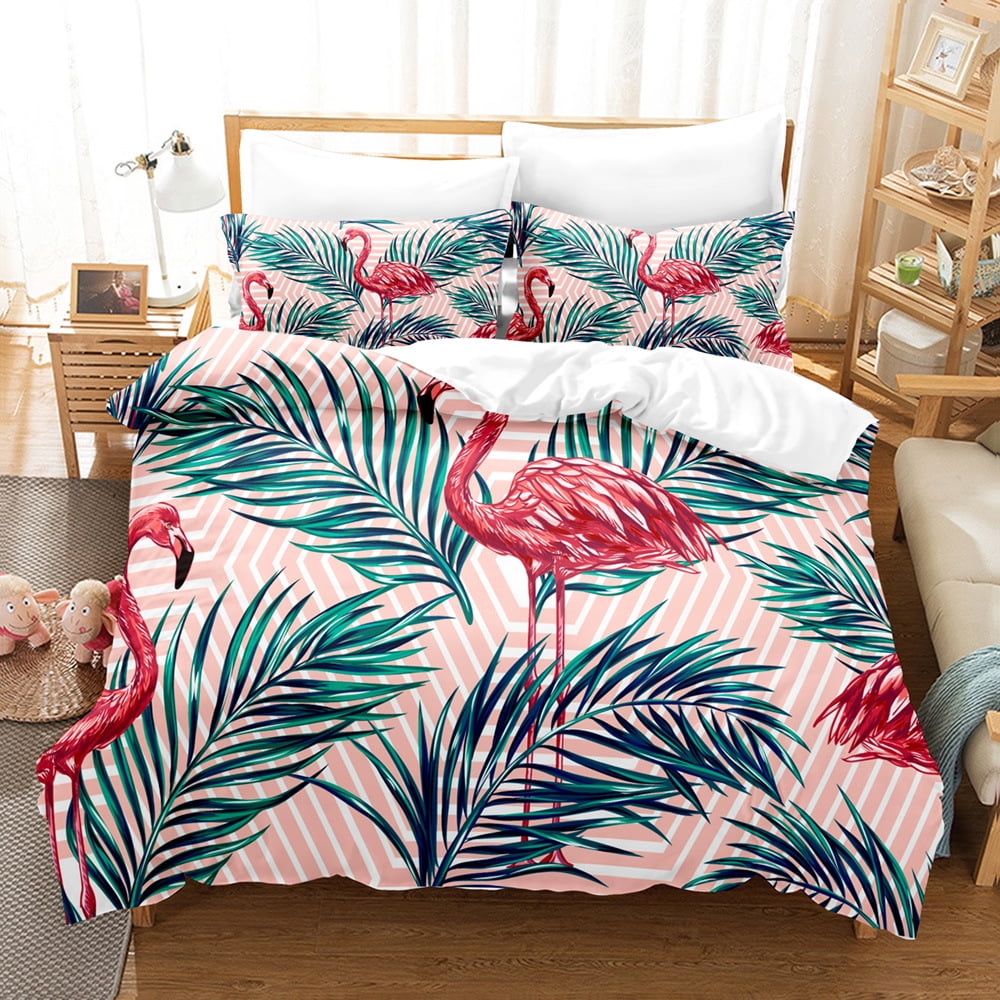 Flamingo King Size Duvet Cover Set, Colorful Retro Vintage Flamingo ...