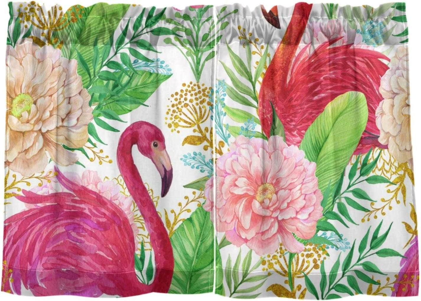 Flamingo Kitchen Curtains 2 Panels UV Protected Tier Curtains, Half ...