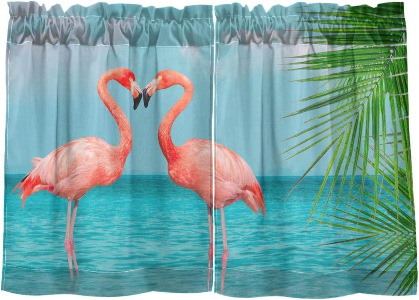 Flamingo Kitchen Curtains 2 Panels UV Protected Tier Curtains, Half ...