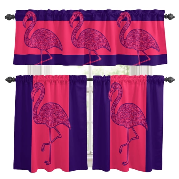 Flamingo Kitchen Curtains Set for Windows, Summer Beach Curtains ...