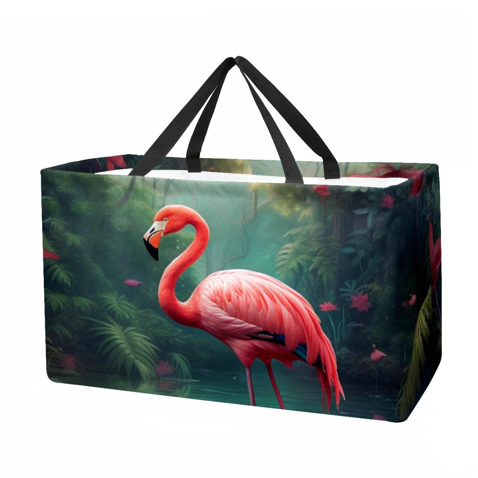 Flamingo Large Capacity Reusable Foldable Beach Bag with Collapsible ...