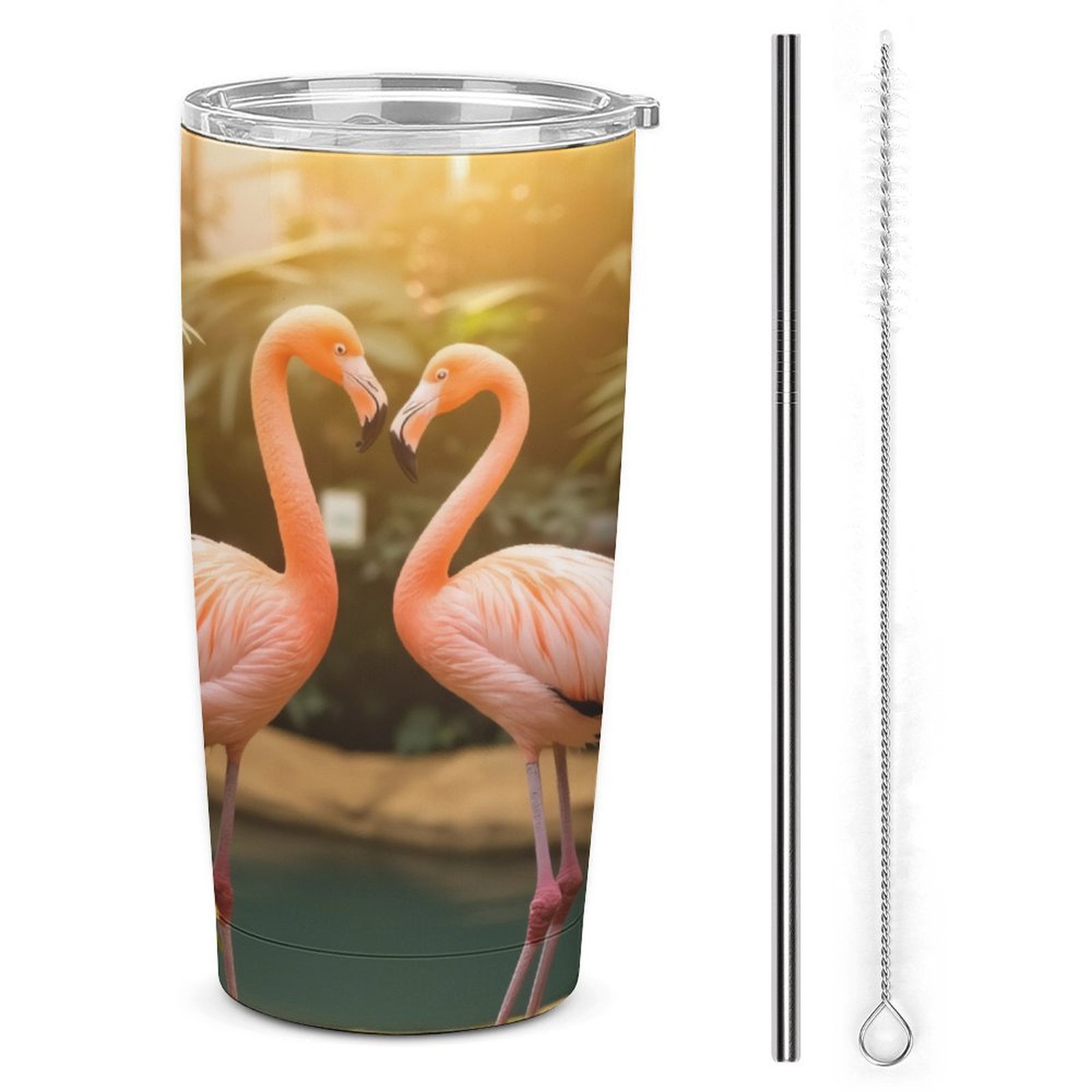 Flamingo Love Heart Print Tumbler Print 20oz Stainless Steel Coffee Cup ...