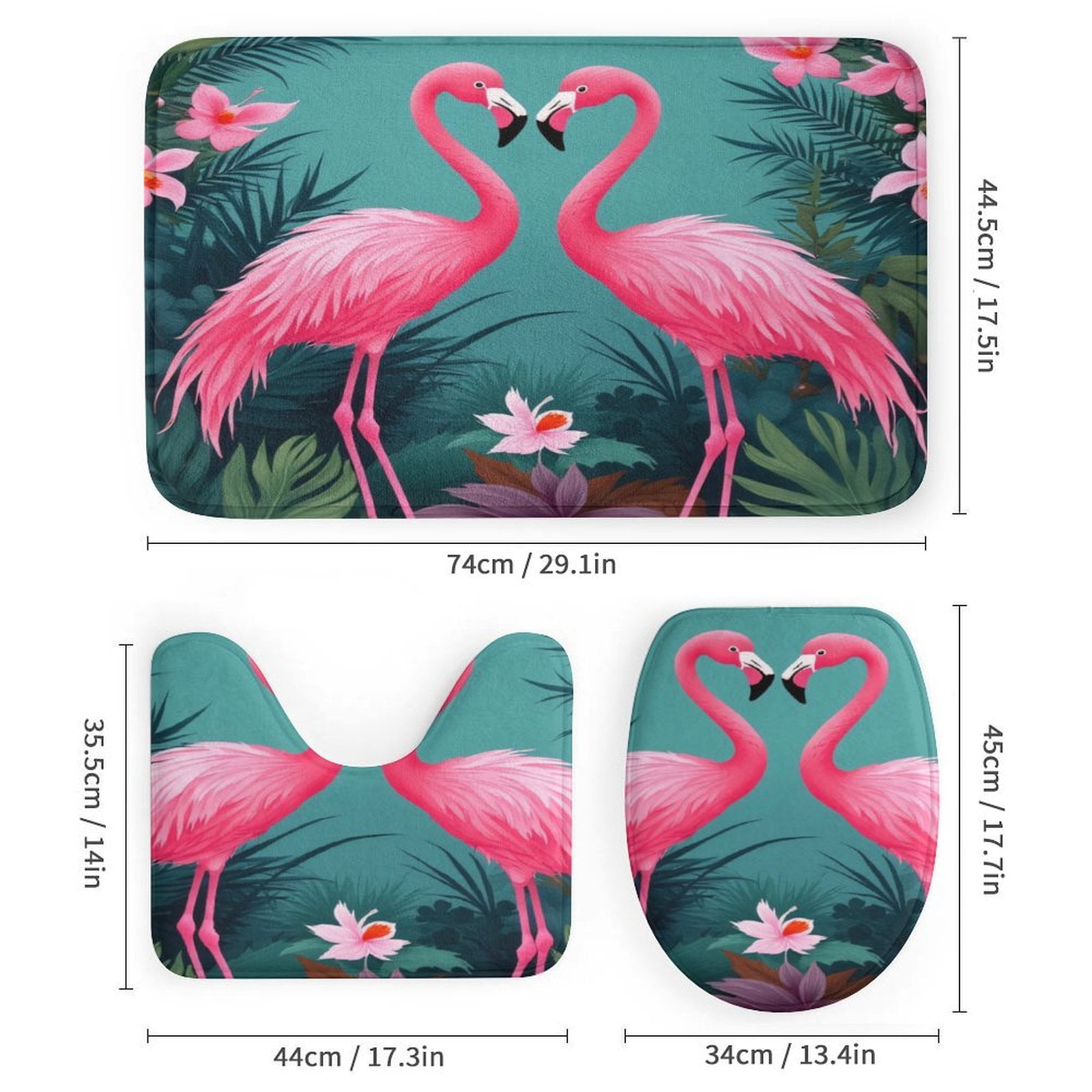Flamingo Love in Bloom Bathroom Rugs Sets 3 Piece Toilet Lid Cover and ...