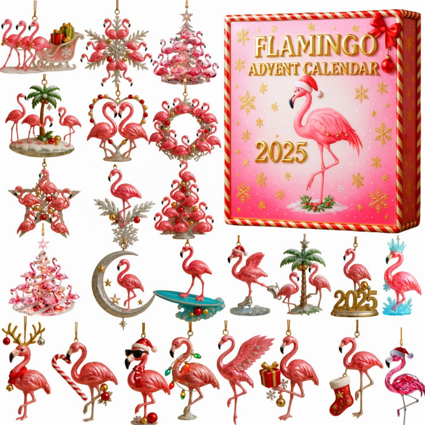 Pink Flamingo New Year Christmas Countdown Advent Calendar, 24-Piece ...