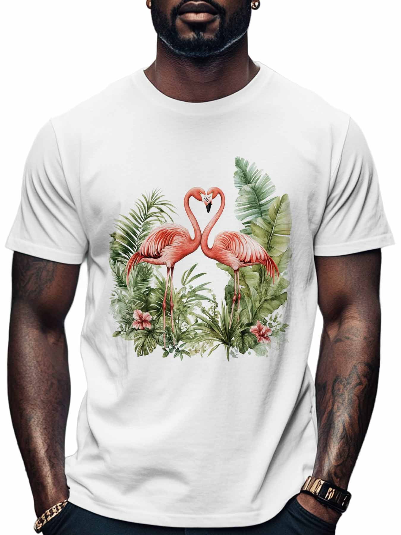 Flamingo Men's T Shirts Palm Leaf T-Shirt for Men Crew Neck Tees Cotton Tops, White, XL ...