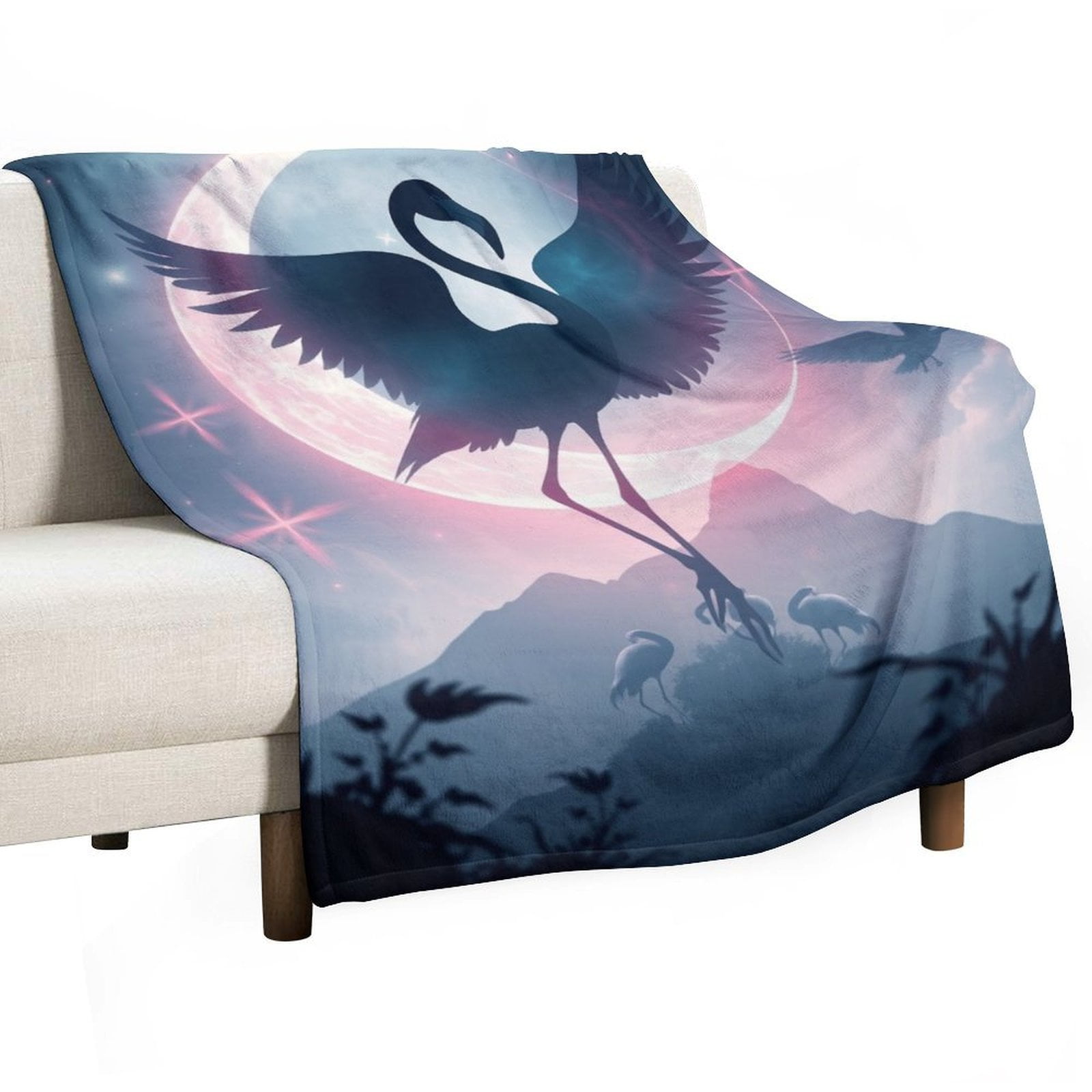 Flamingo Moon Night Throw Blanket for Sofa Luxury Home Interior ...
