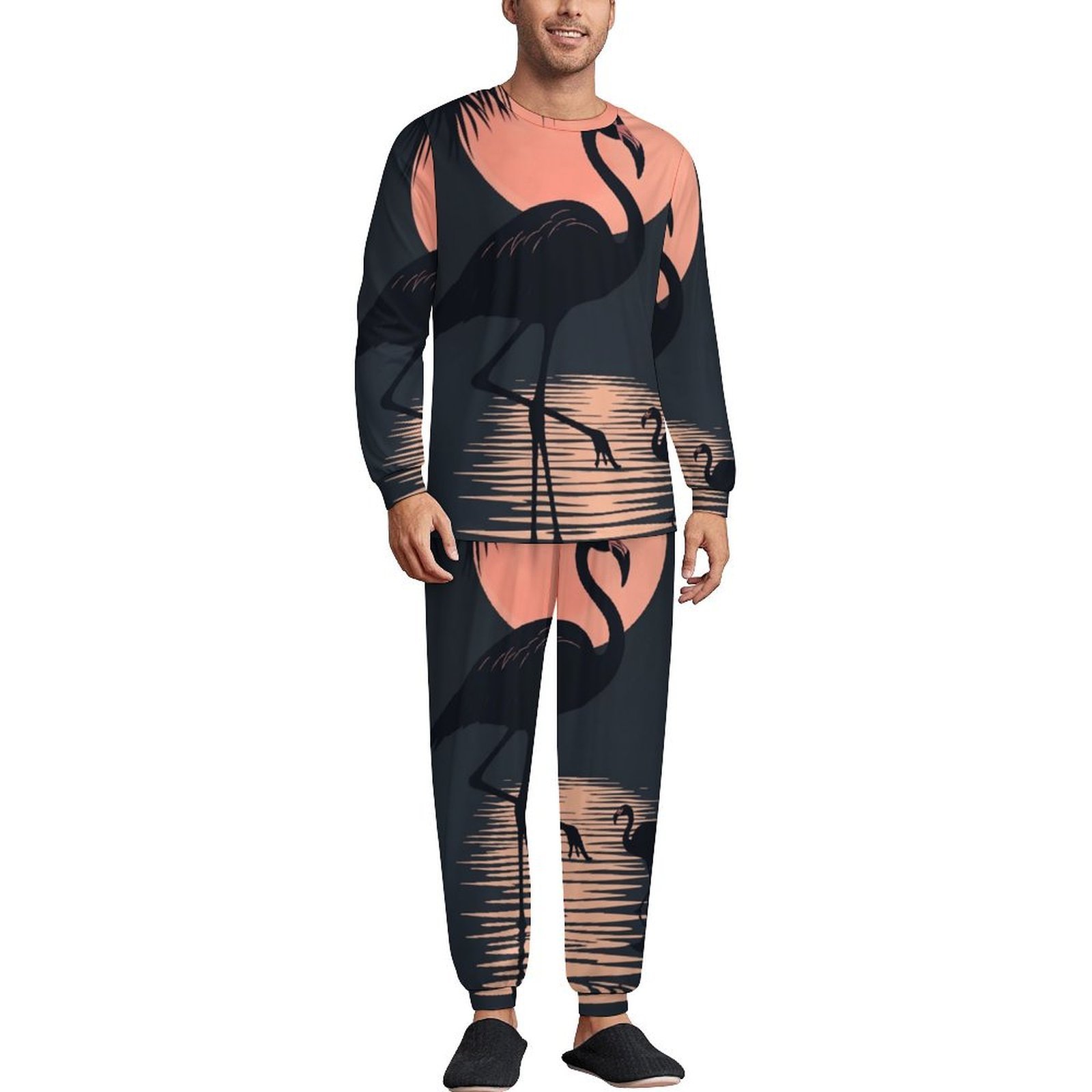Flamingo Moon Scene Pajamas Men Long Sleeves Pajama Sets 2 Pieces ...