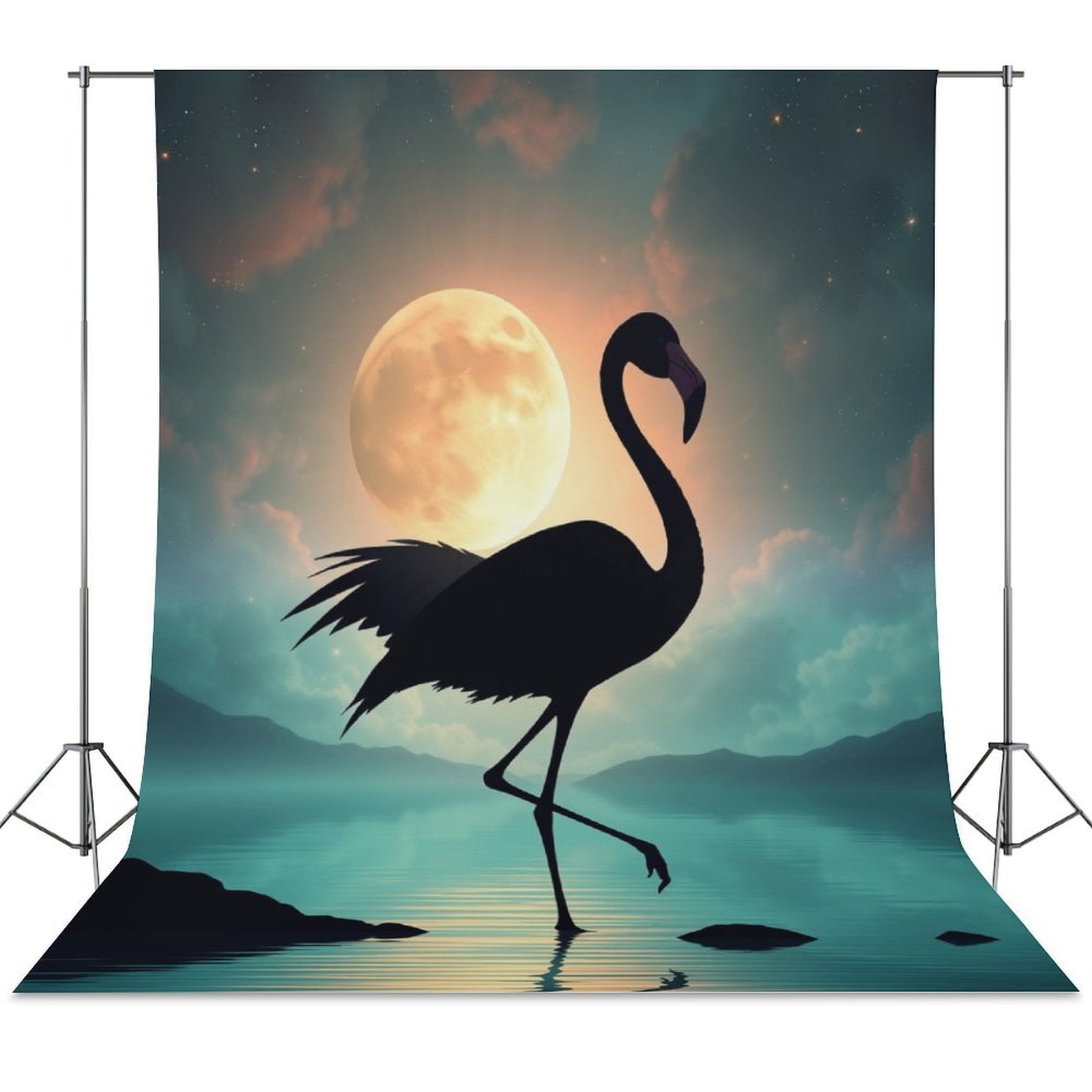 Flamingo Moonlit Lake Backdrop Baby Shower Newborn Portrait Girl Boy Birthday Party Photography ...