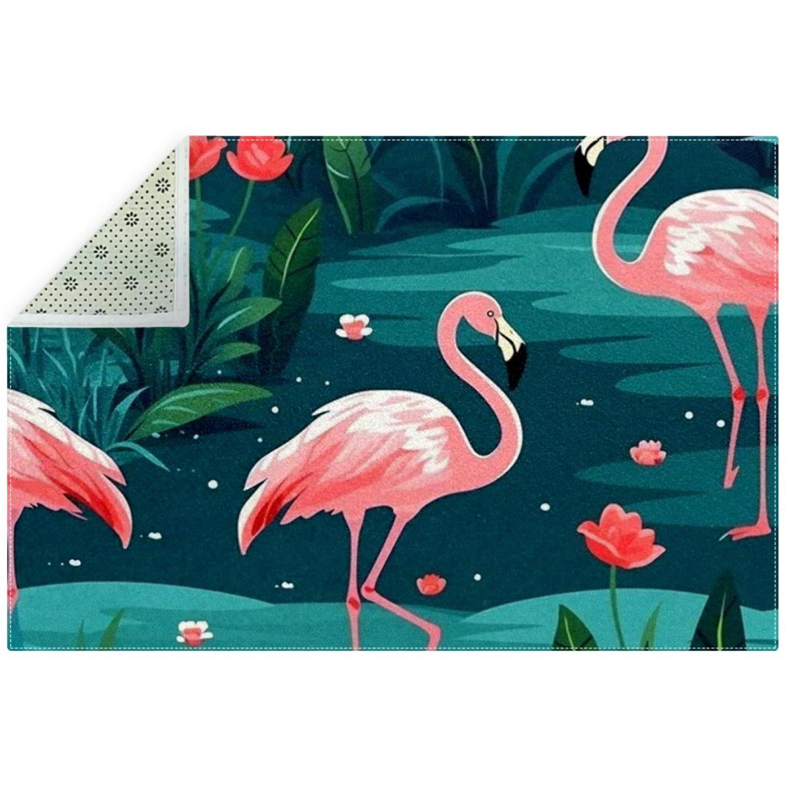 Flamingo Office Mat with Right-Angle Design - Polyester Floor Mat for ...