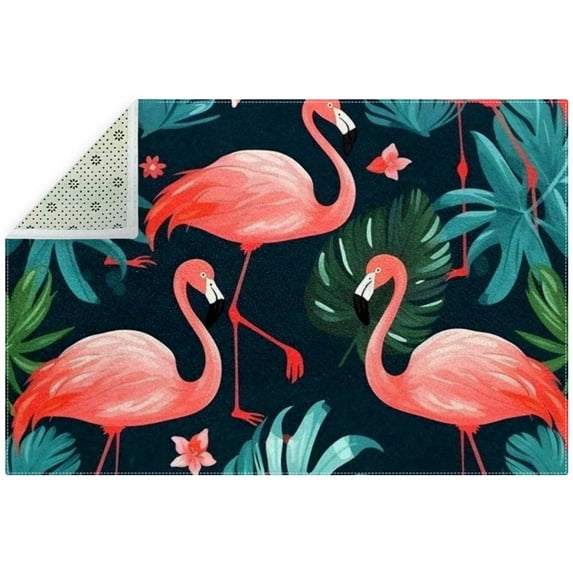 Flamingo Office Mat with Right-Angle Design - Polyester Floor Mat for ...
