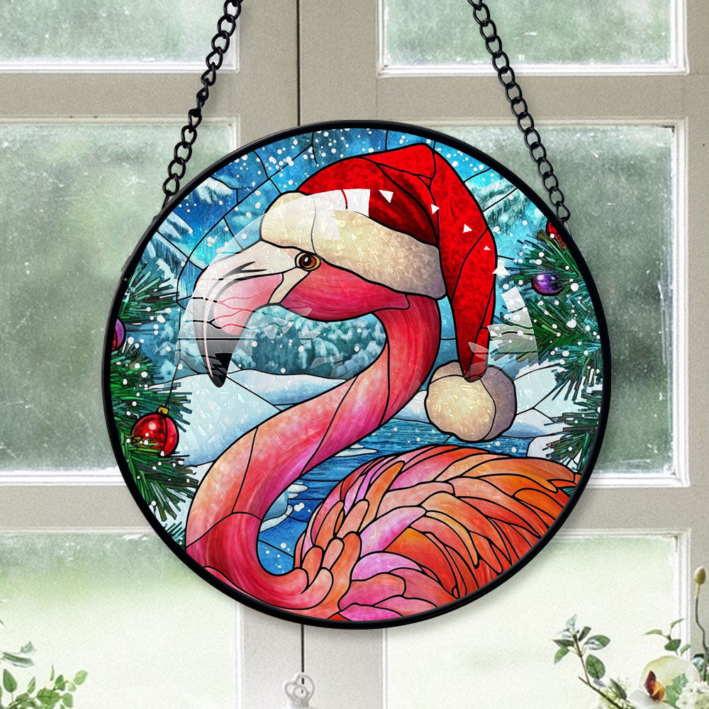 Flamingo Ornament Christmas 2025, Flamingo Stained Glass Hanging Panel ...