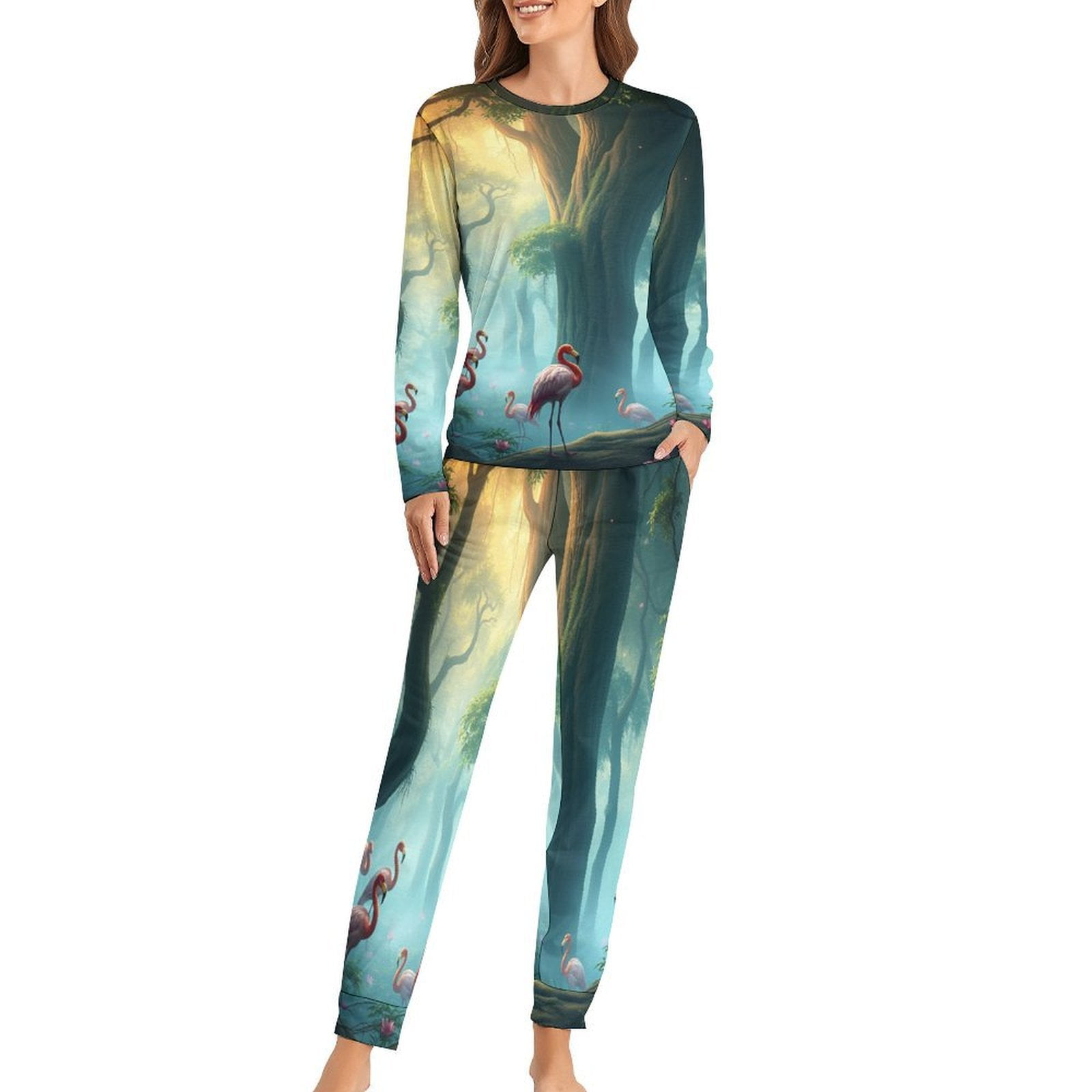 Flamingo Pajamas 2 Pieces Pajama Sets Woman Long Sleeve Night Design ...