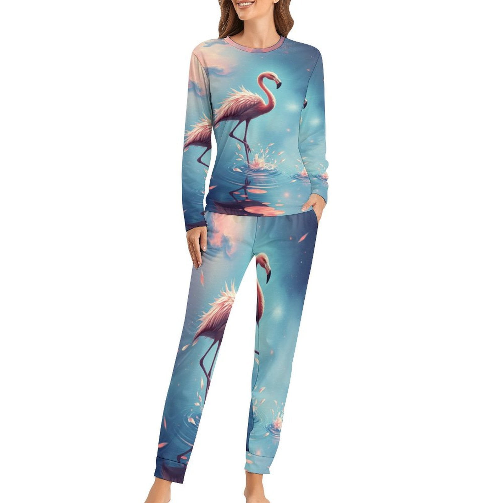 Flamingo Pajamas Woman Long Sleeves Cute Pajama Sets Two Piece ...