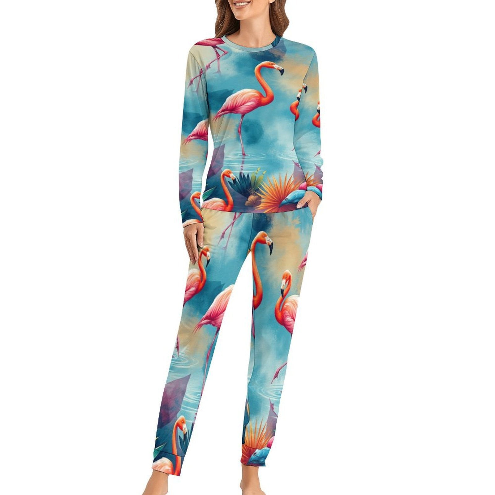 Flamingo Pajamas Woman Long Sleeves Cute Pajama Sets Two Piece ...