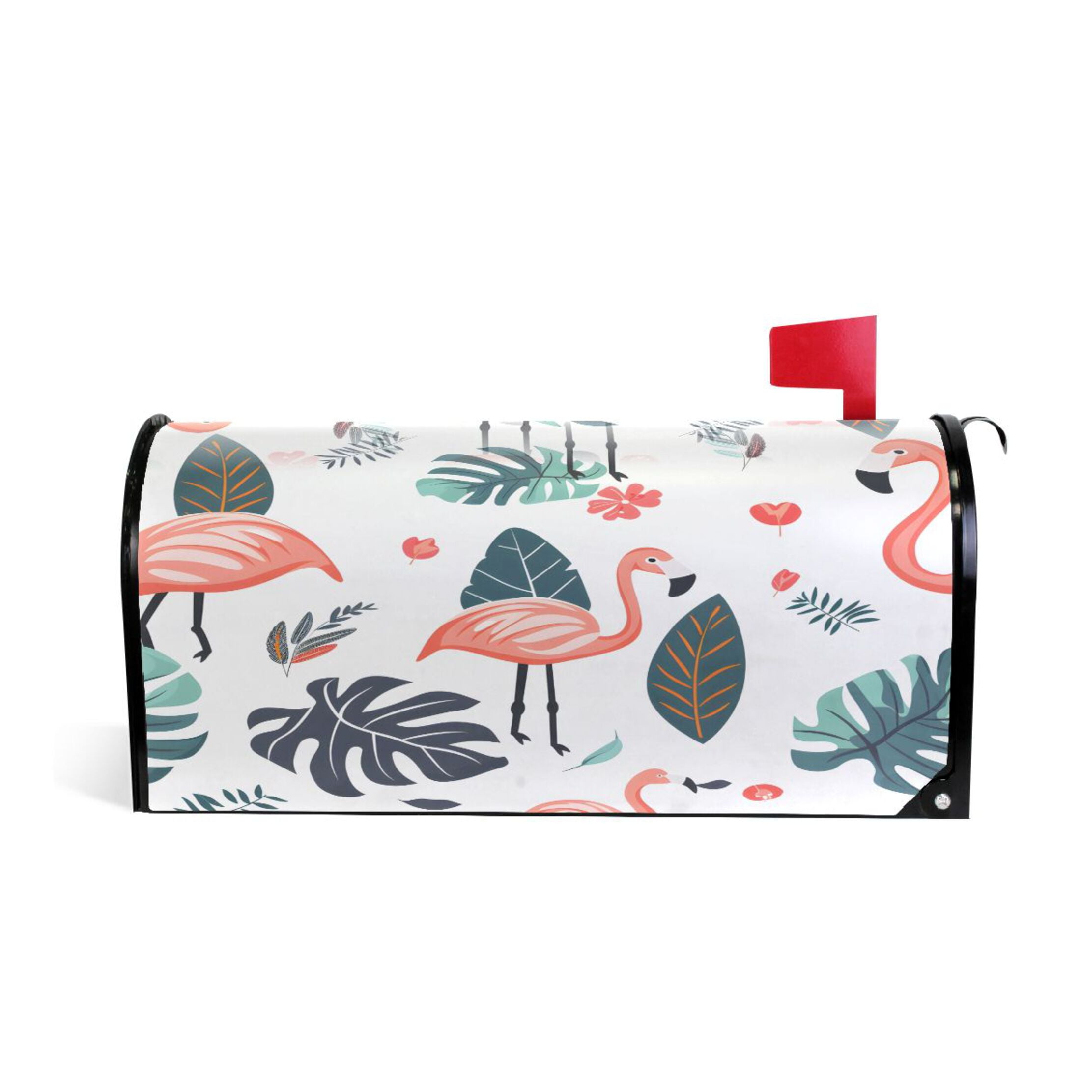 Flamingo Palm Leave Magnetic Mailbox Covers Post Box Wraps Garden Yard ...