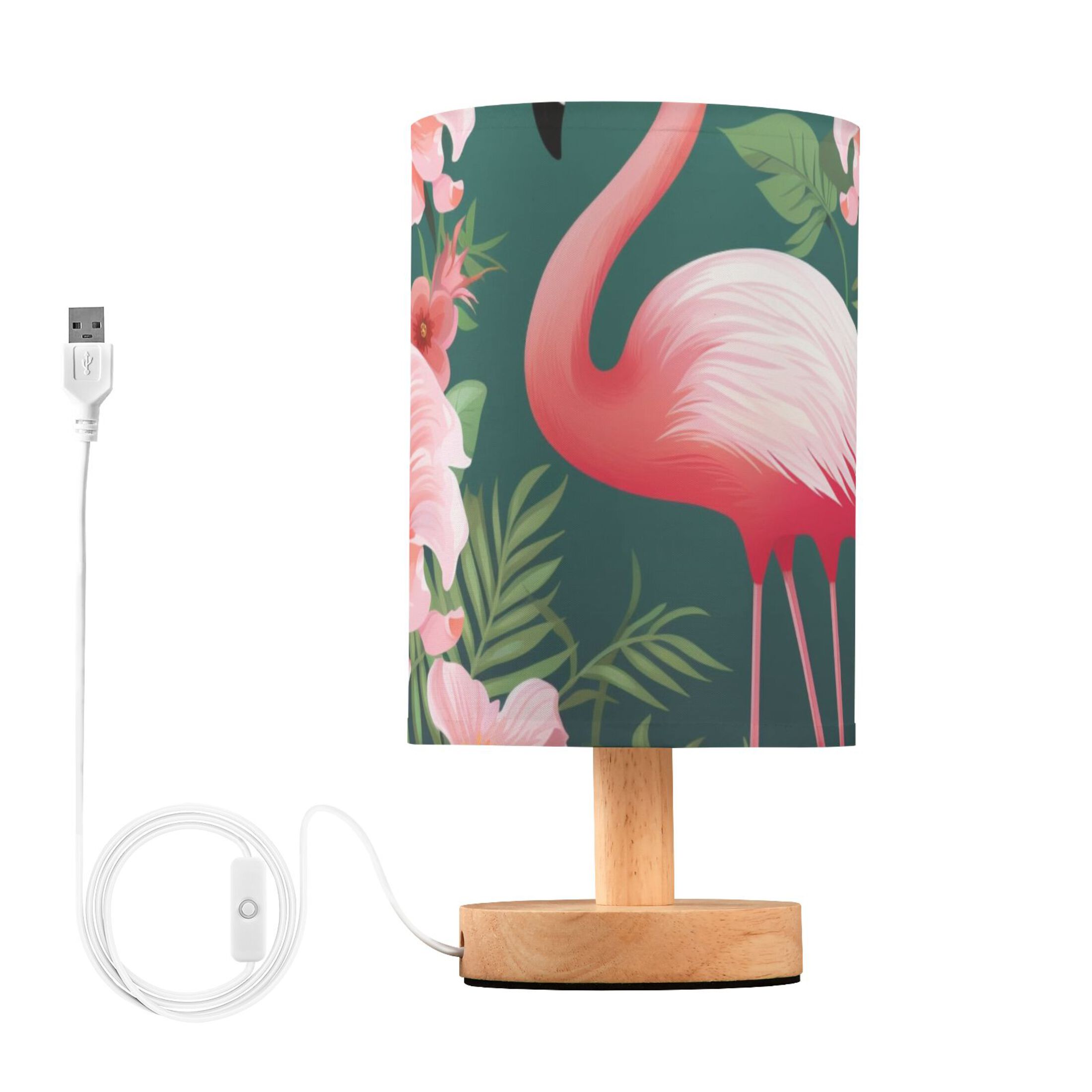 Flamingo Palm Leaves Bedside Table Lamp LED Warm Lights with USB ...