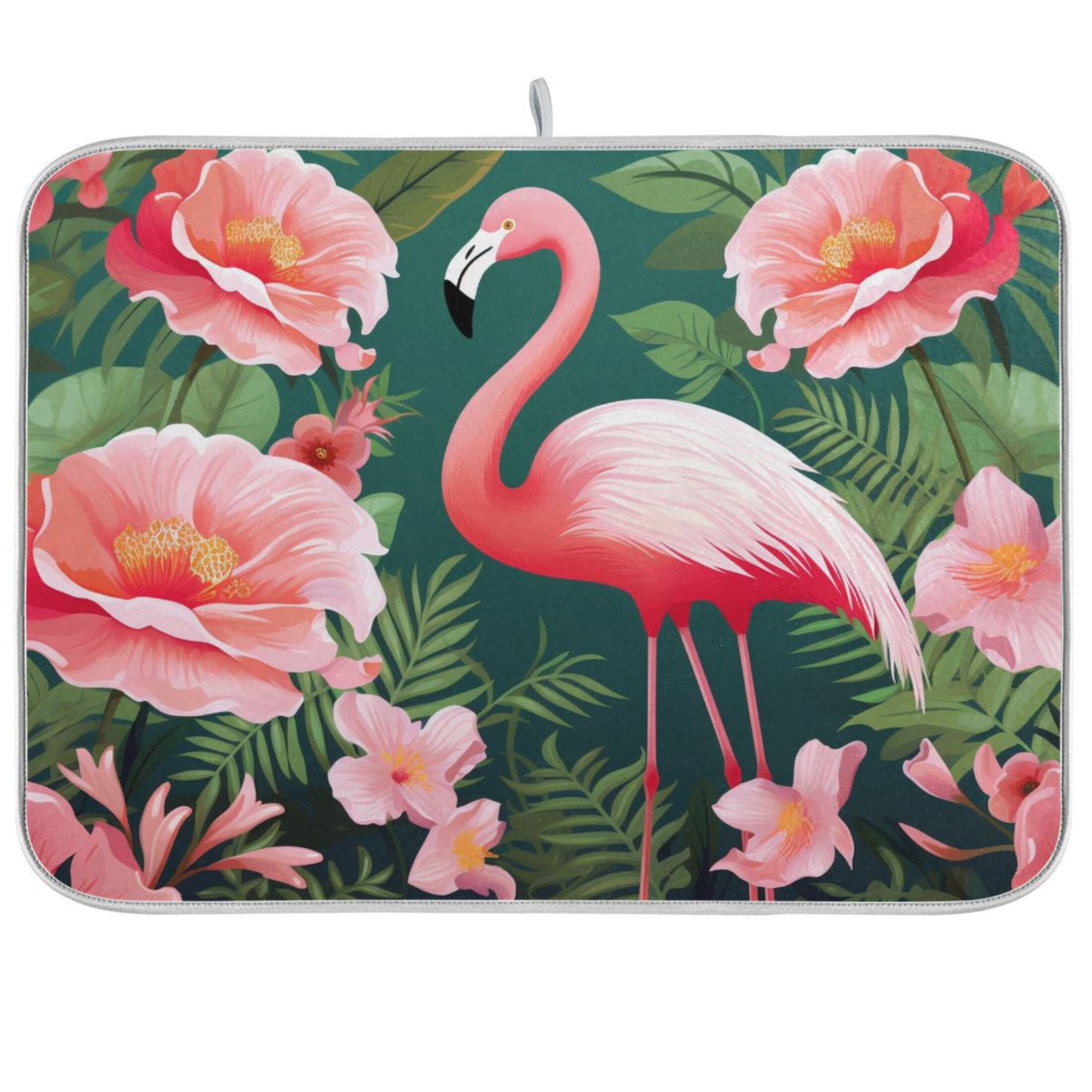 Flamingo Palm Leaves Dish Drying Mat Microfiber Kitchen Mats Large ...