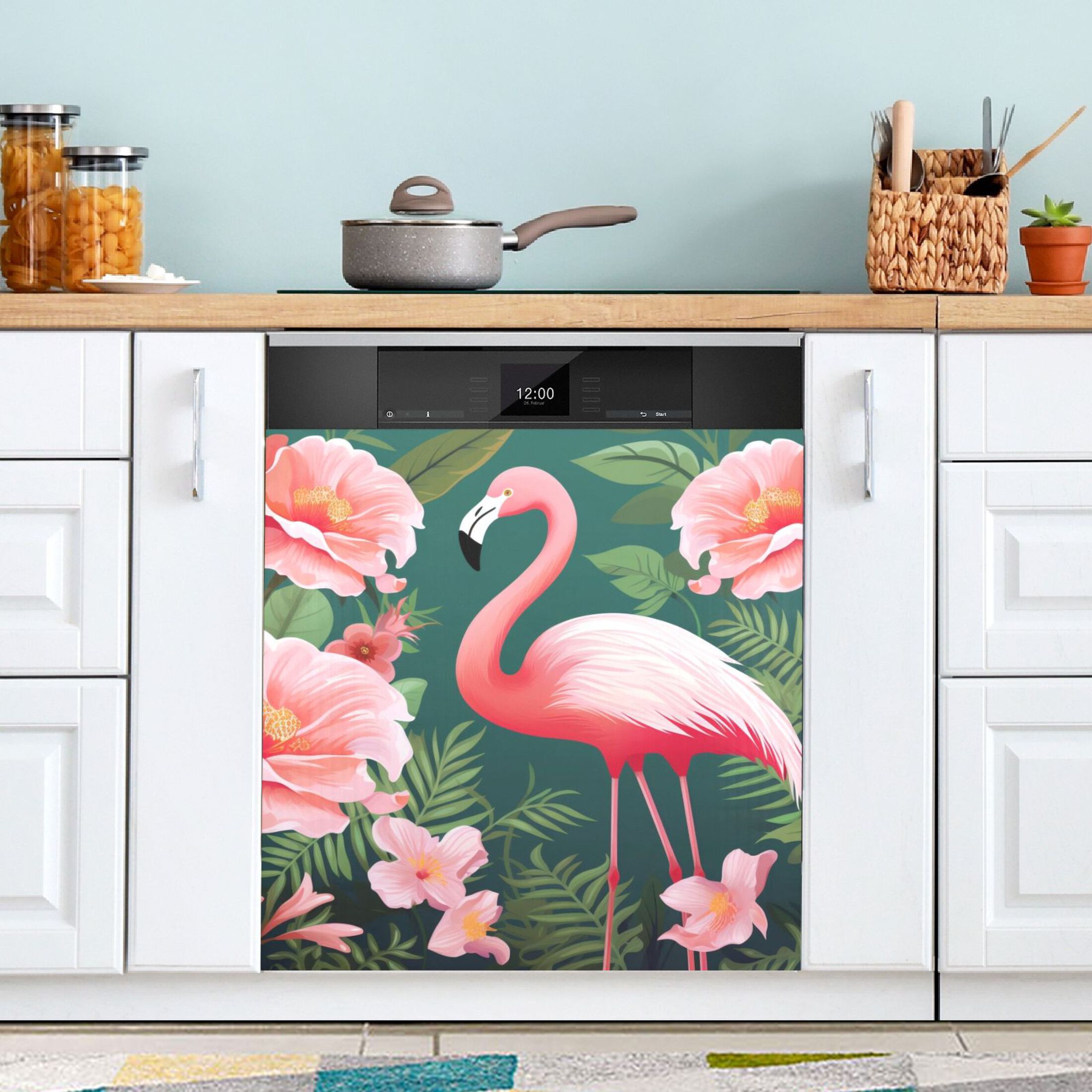 Flamingo Palm Leaves Magnetic Dishwasher Cover Magnet Refrigerator ...