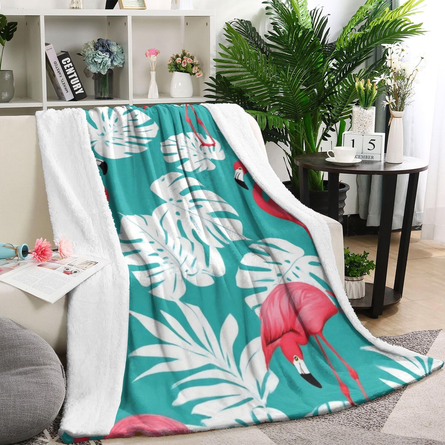Flamingo and Palm Leaves Tropical Hawaii Blanket,Comfortable Soft ...
