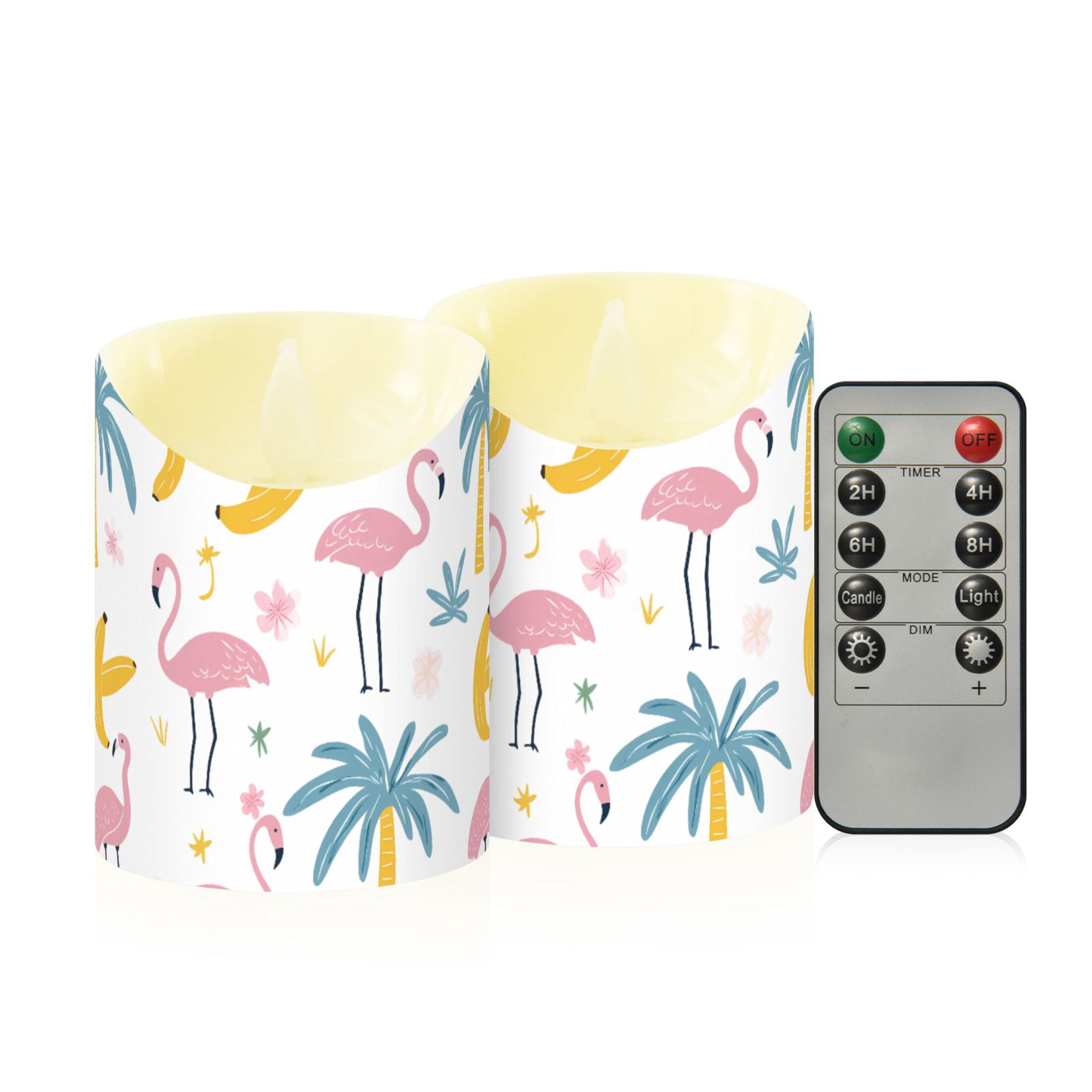 Flamingo Palm Trees Pattern Flameless Candles 2 PCS with Remote ...