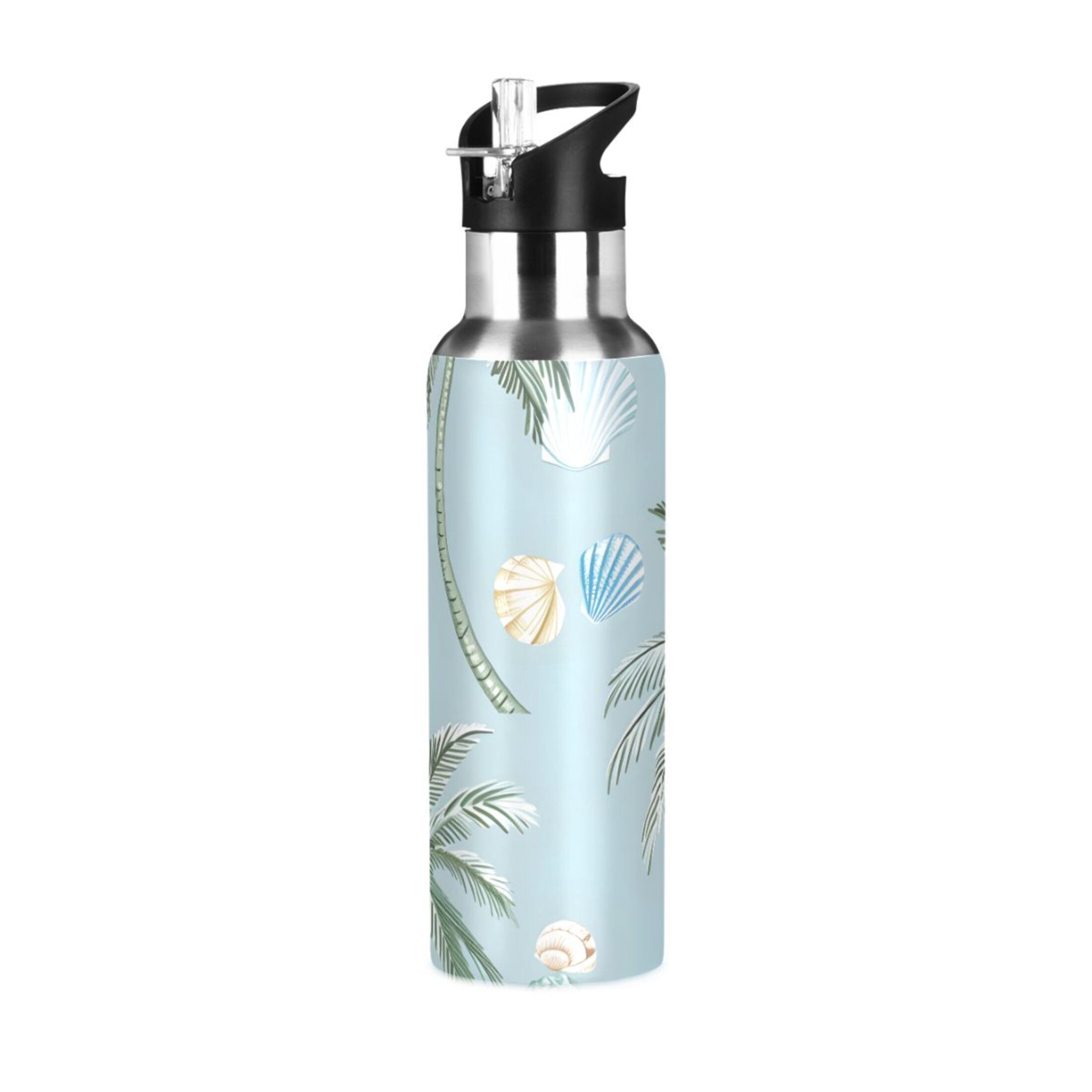 Flamingo Palm Trees Shells Sports Bottle with Straw Stainless Steel ...