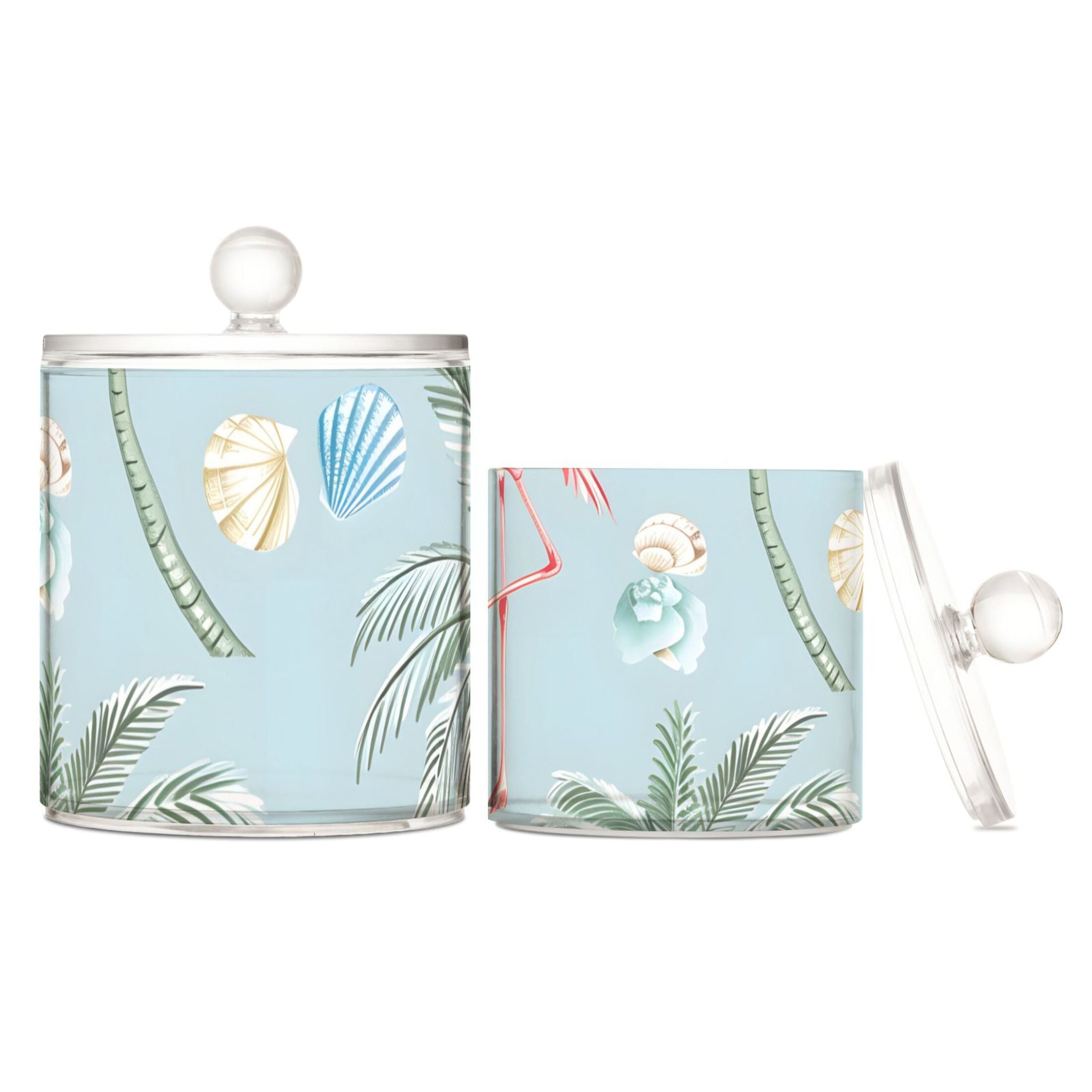 Flamingo Palm Trees Shells Translucent Plastic Cans Storage Canisters ...