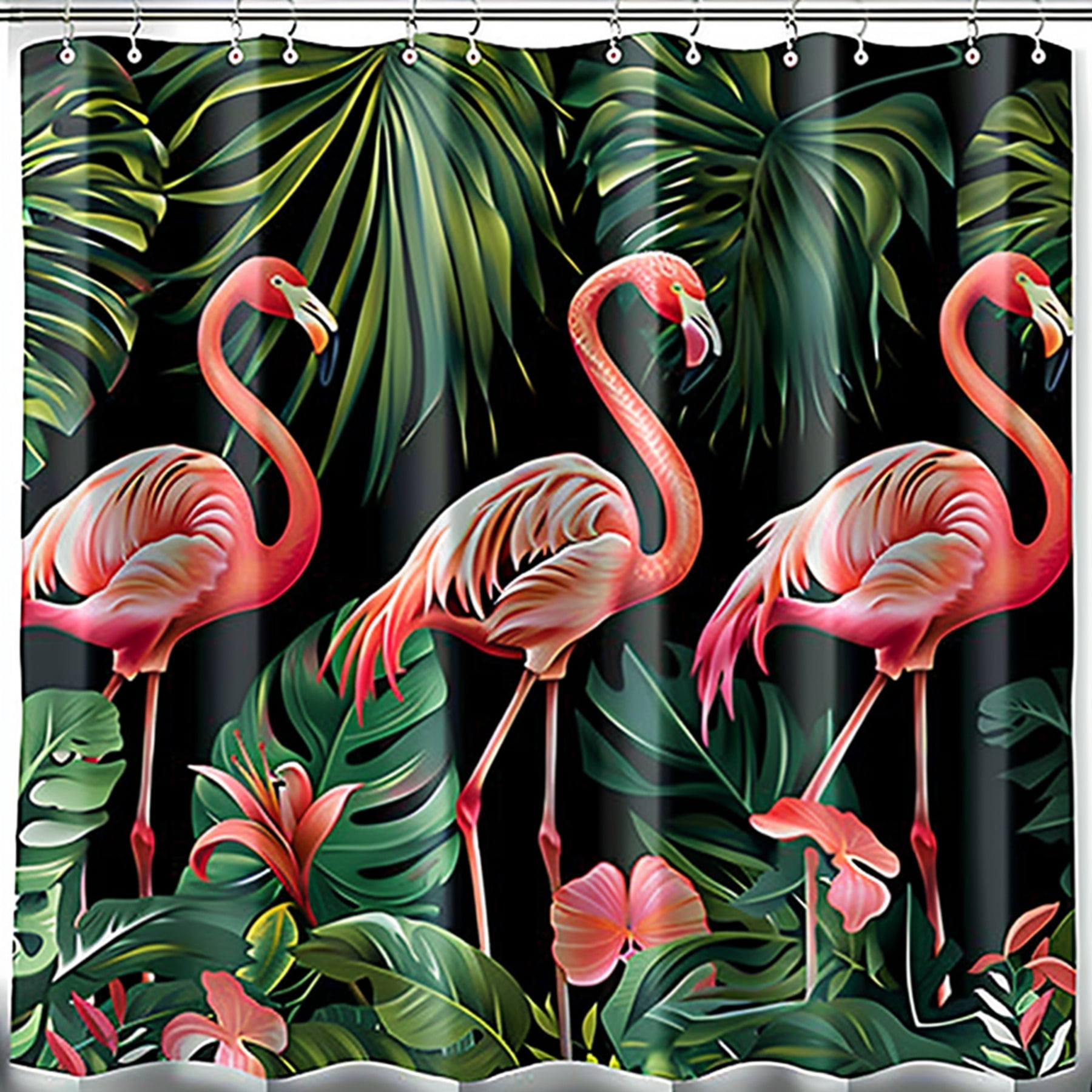 Flamingo Paradise: Tropical Jungle Shower Curtain with Exotic Leaves ...