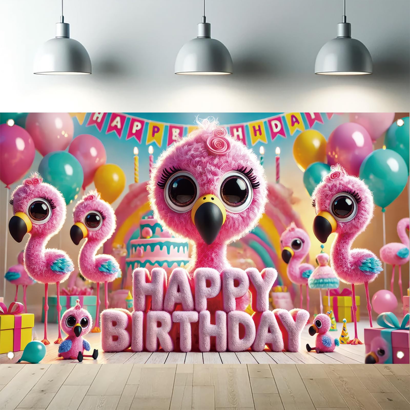 Flamingo Party Backdrop Pink Cartoon Flamingo H2FSDHappy Banner ...