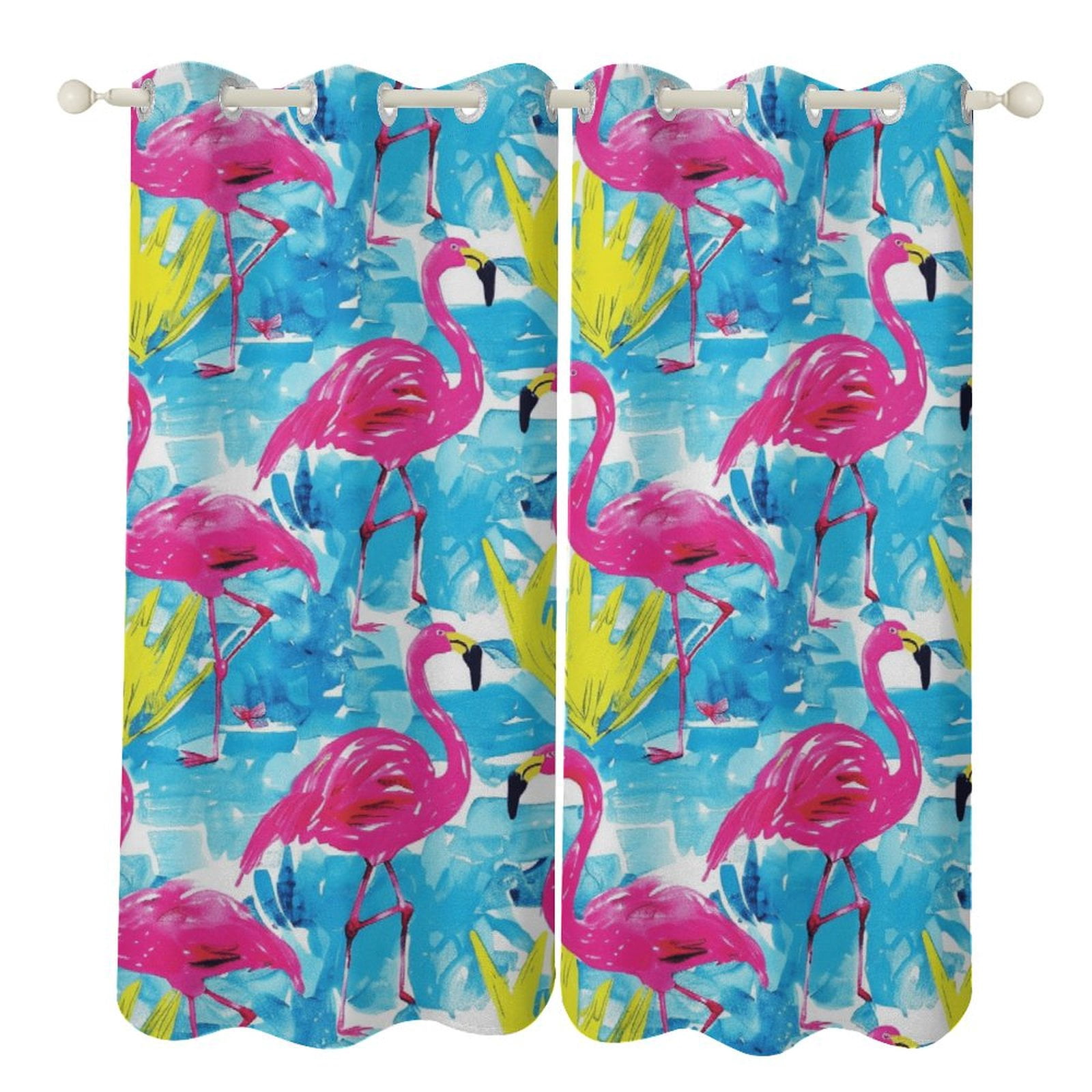 Flamingo Pattern 2 Panel Curtain Set, Watercolor Painting Window ...