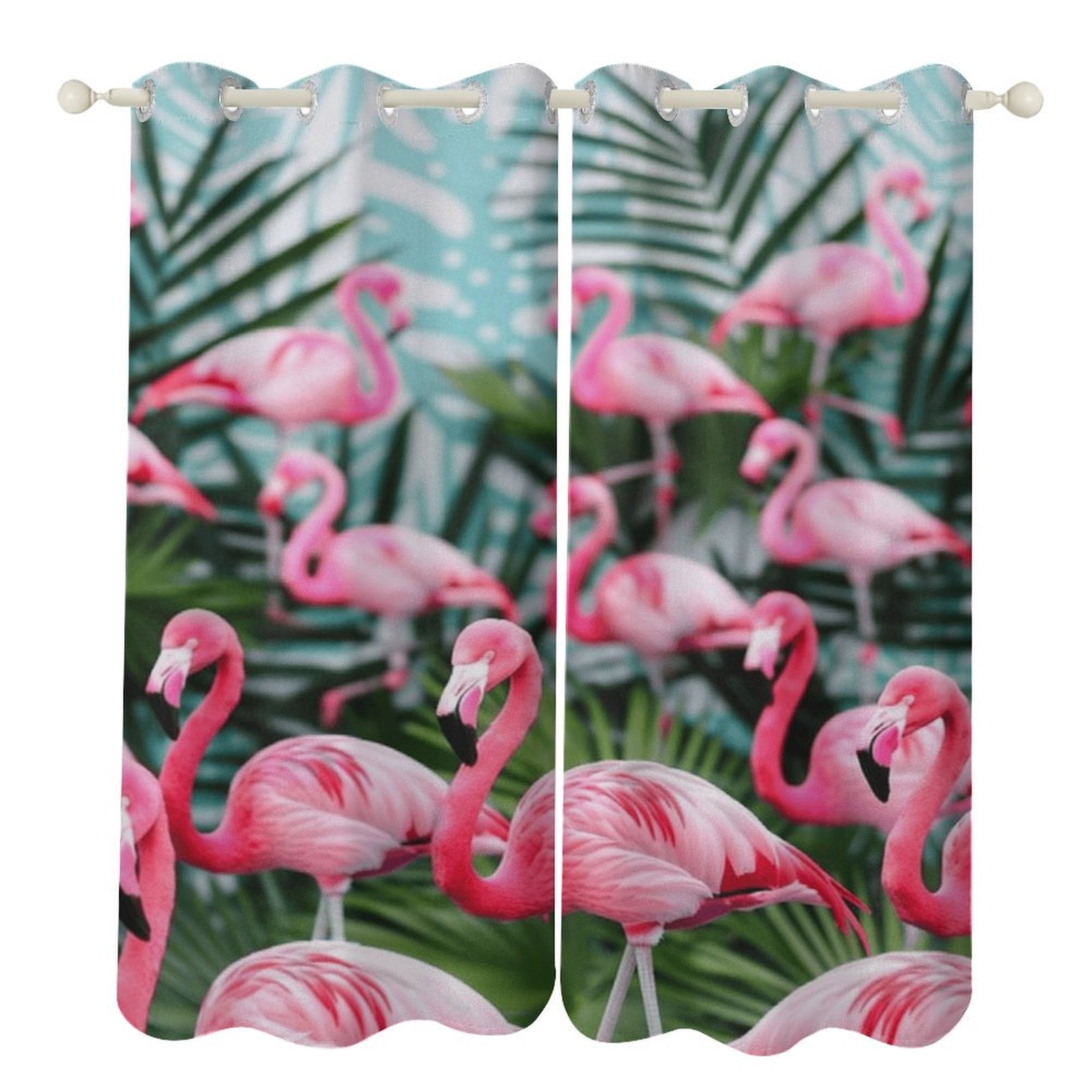 Flamingo Pattern 2 Panel Curtain Set, Watercolor Painting Window ...