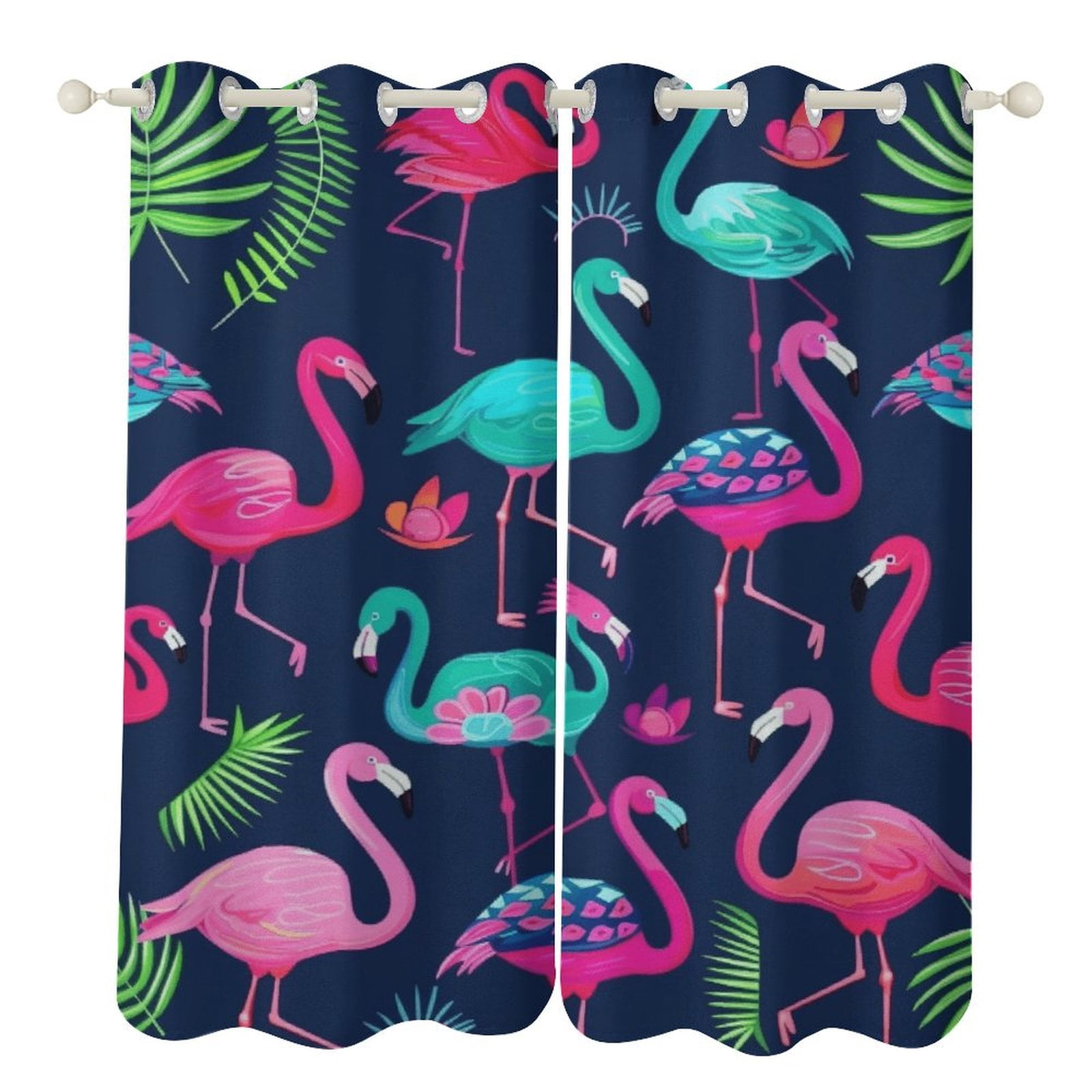 Flamingo Pattern 2 Panel Curtain Set, Watercolor Painting Window ...