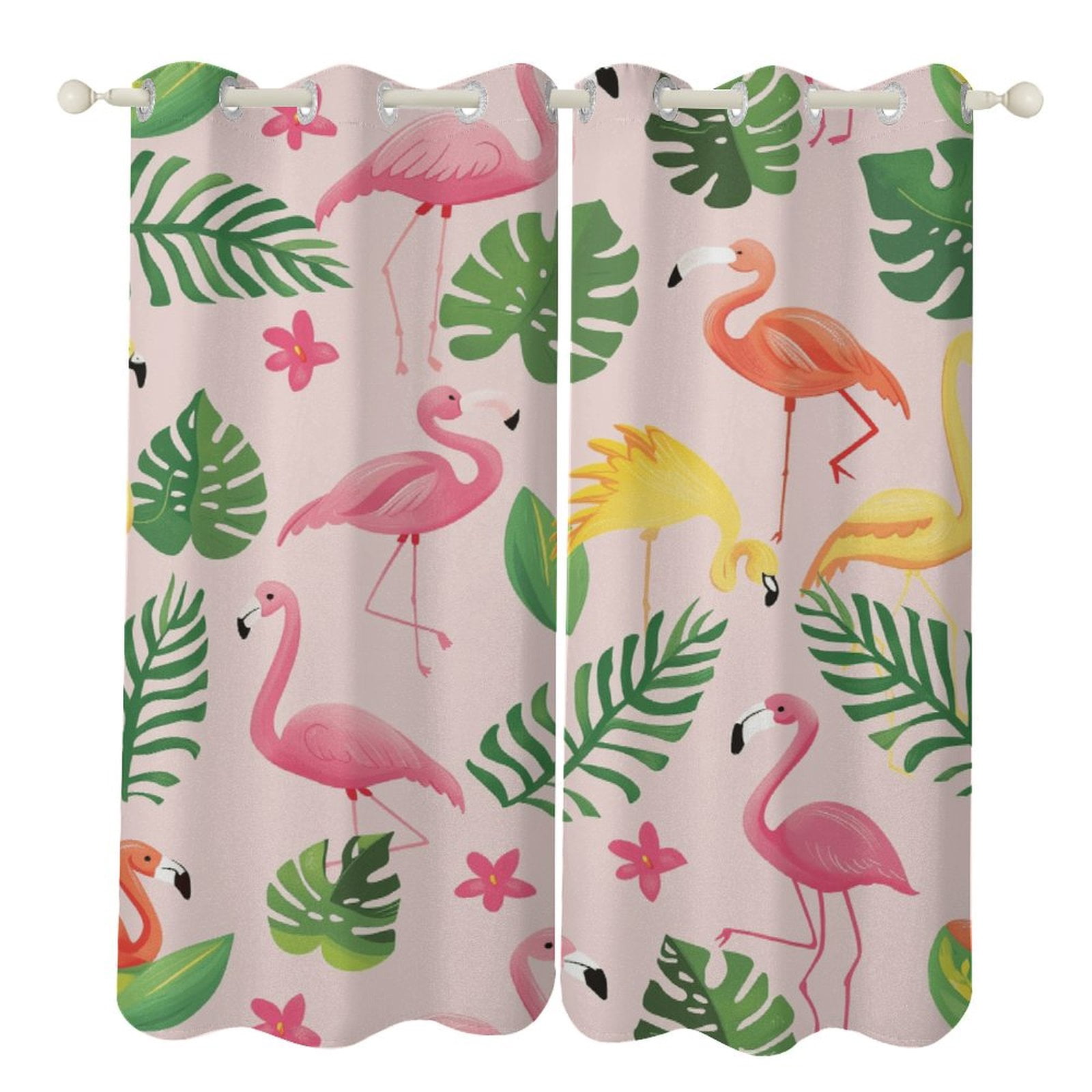 Flamingo Pattern 2 Panel Curtain Set, Watercolor Painting Window ...