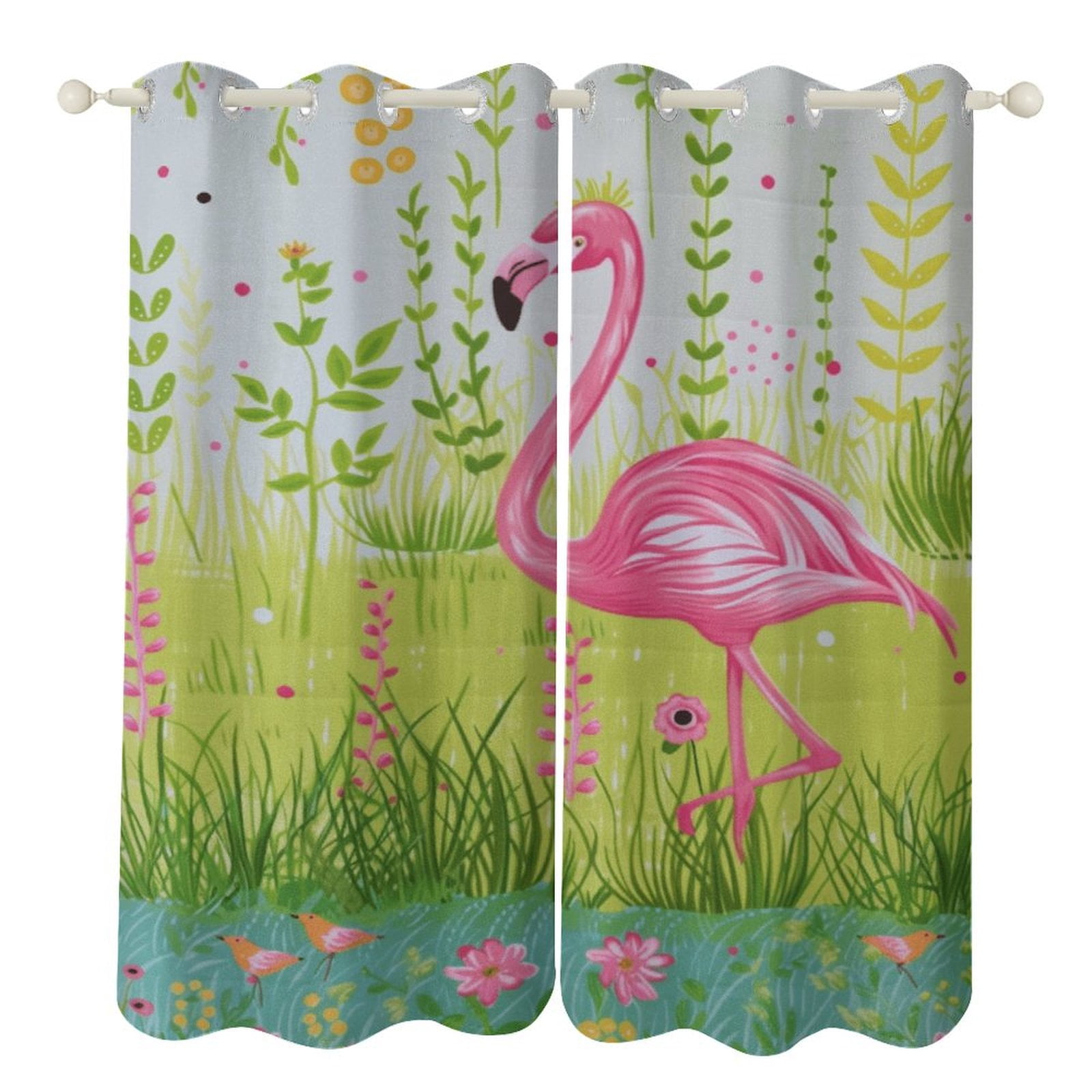 Flamingo Pattern 2 Panel Curtain Set, Watercolor Painting Window ...