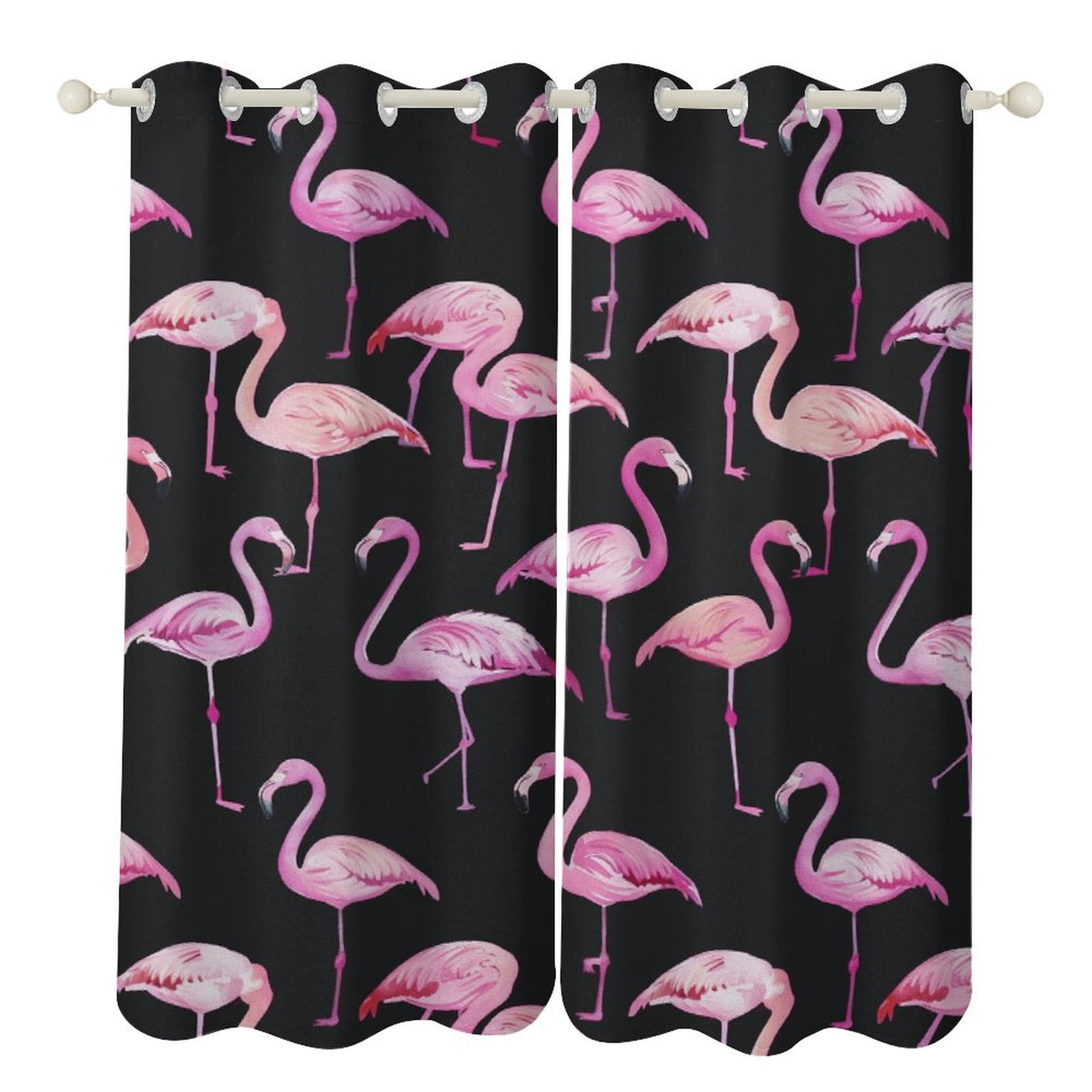 Flamingo Pattern 2 Panel Curtain Set, Watercolor Painting Window ...