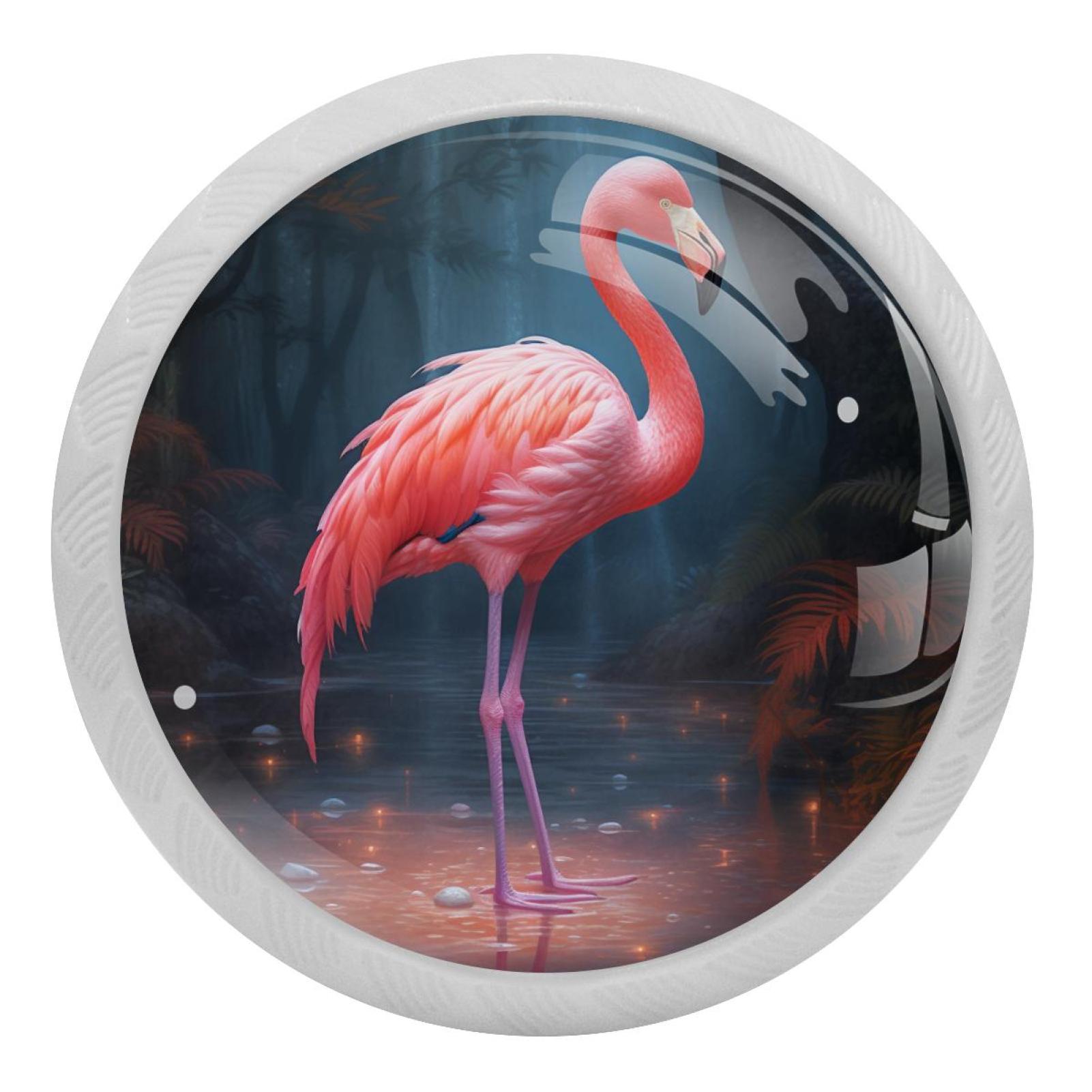 Flamingo Pattern 4PCS Cabinet Knobs Pulls Fluorescent Drawer Handle ...