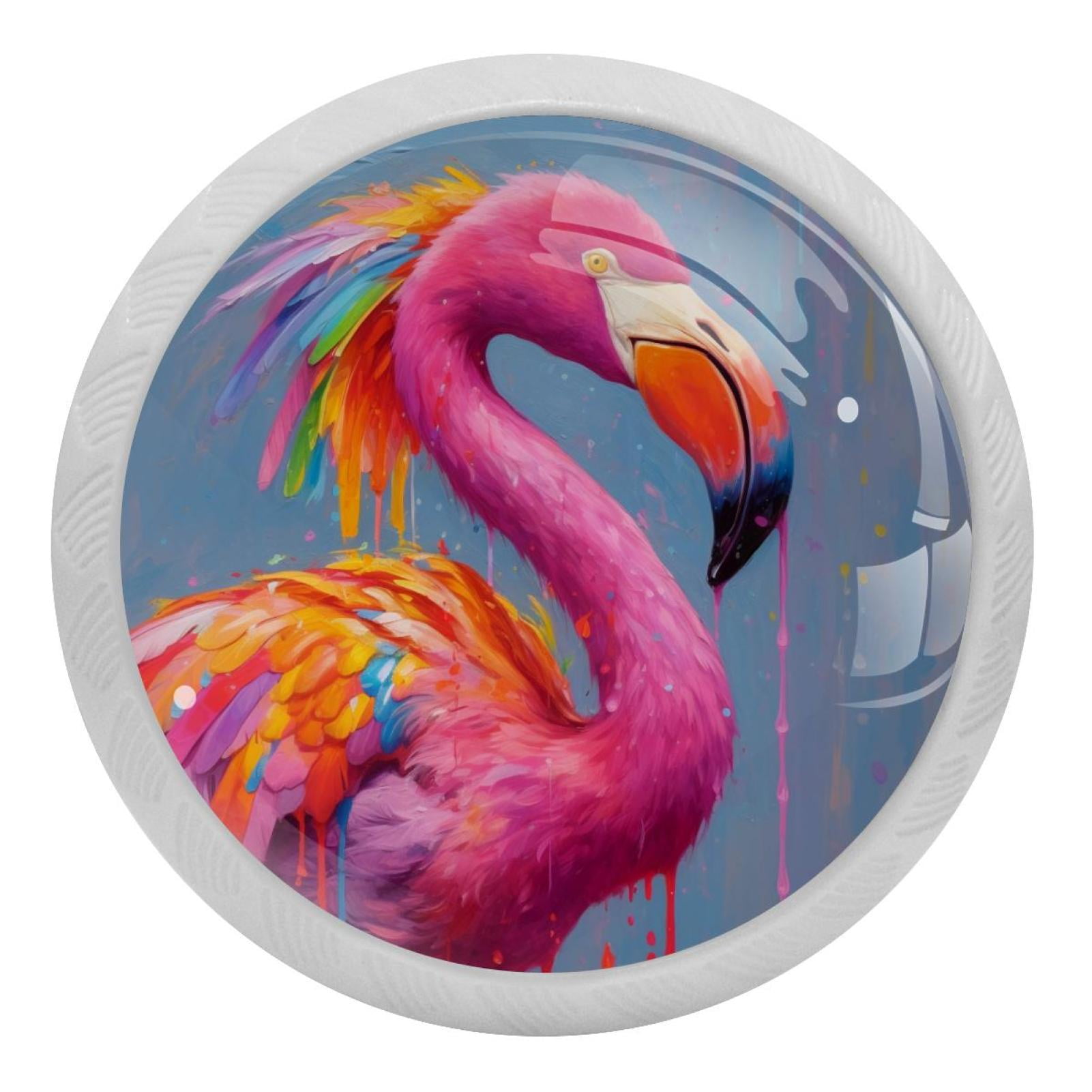 Flamingo Pattern 4PCS Cabinet Knobs Pulls Fluorescent Drawer Handle ...