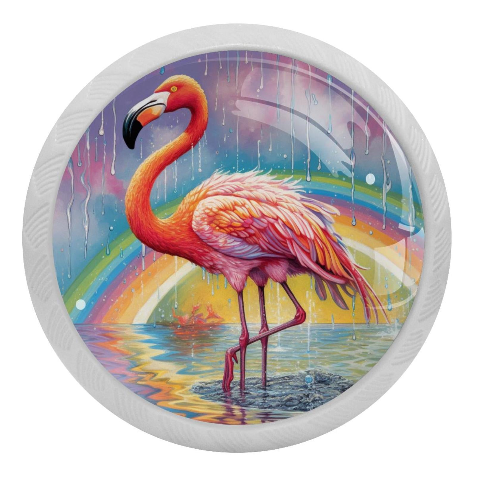 Flamingo Pattern 4PCS Cabinet Knobs Pulls Fluorescent Drawer Handle ...