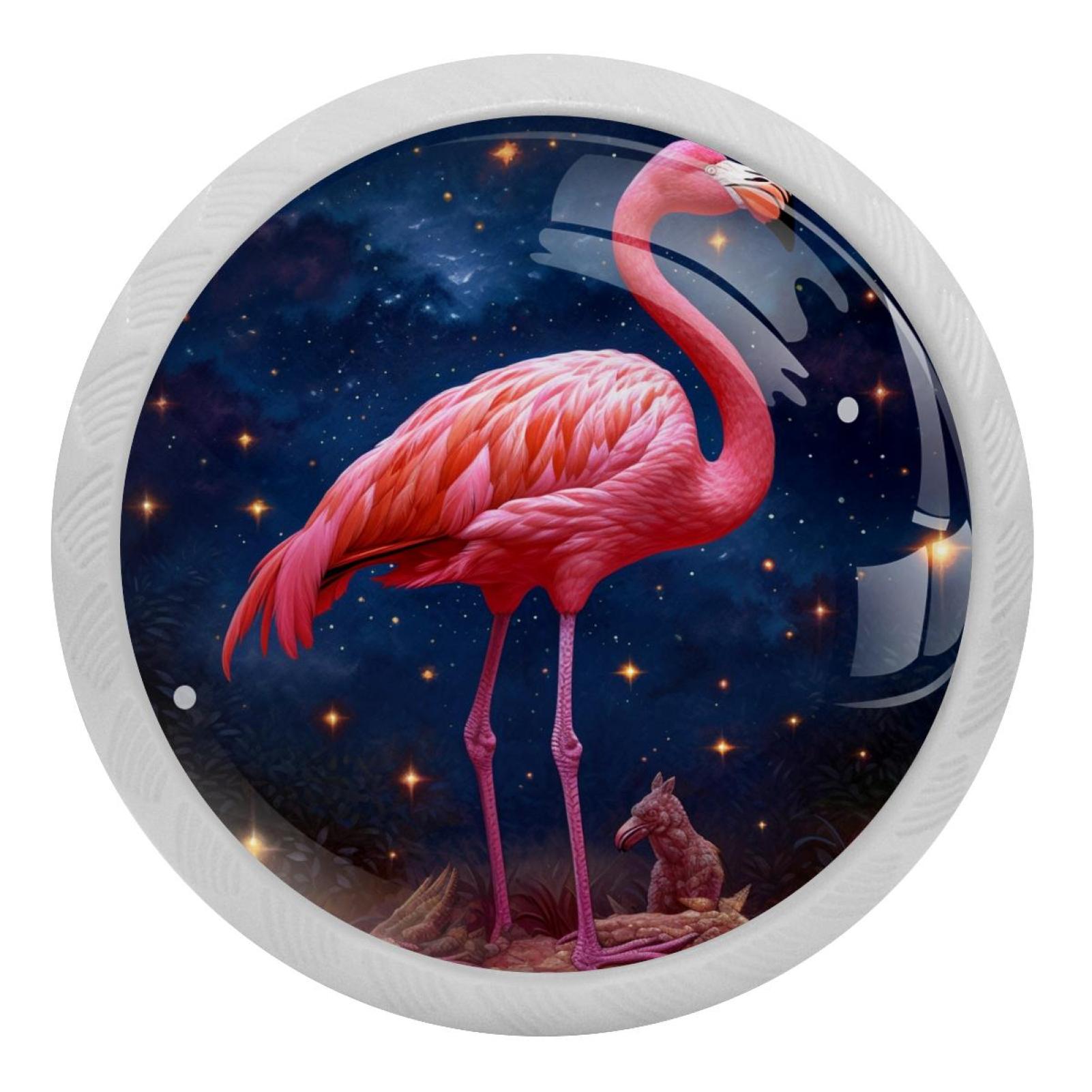 Flamingo Pattern 4PCS Cabinet Knobs Pulls Fluorescent Drawer Handle ...