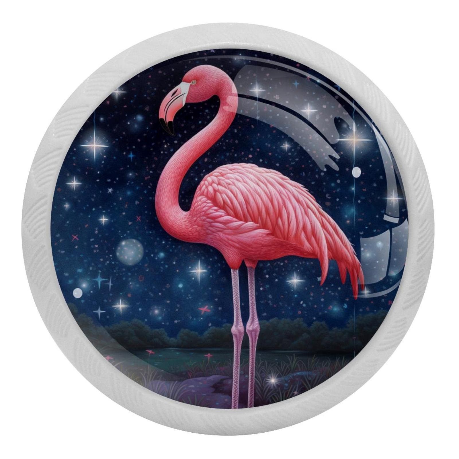 Flamingo Pattern 4PCS Cabinet Knobs Pulls Fluorescent Drawer Handle ...