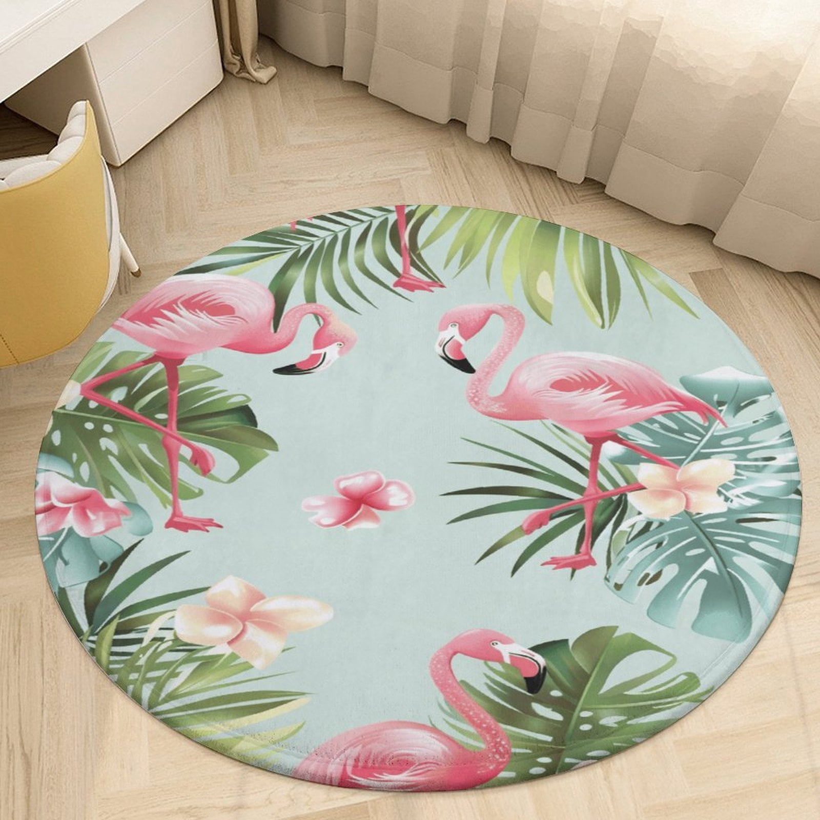 Flamingo Pattern Floral Medallion Round Rug - Small Round Area Rug ...
