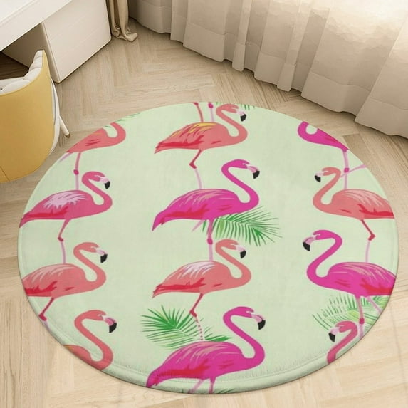 Flamingo Pattern Floral Medallion Round Rug - Small Round Area Rug ...