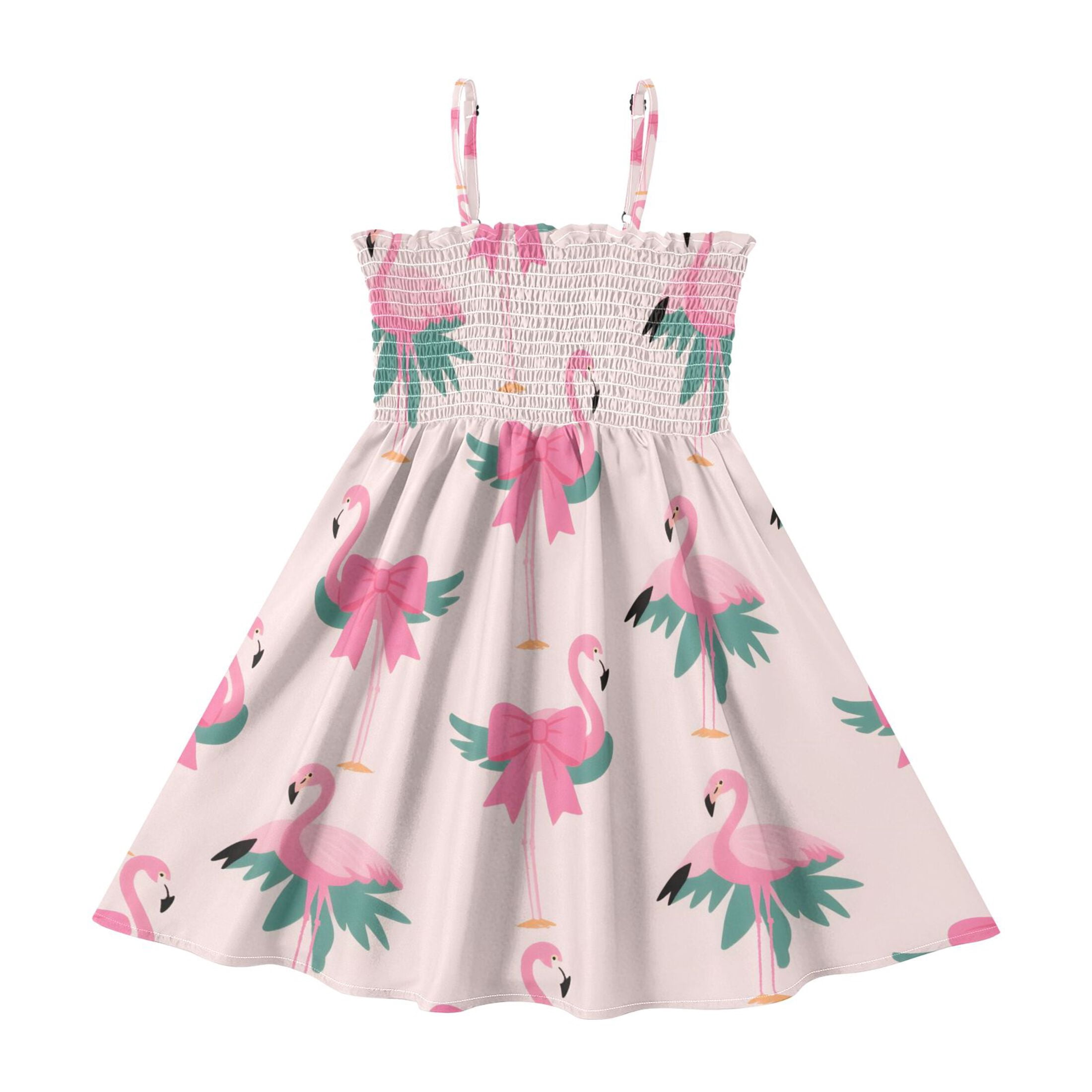 Flamingo Pattern Girls' Casual Dresses 2Y-8Y Sleeveless Ruffle Neck for ...