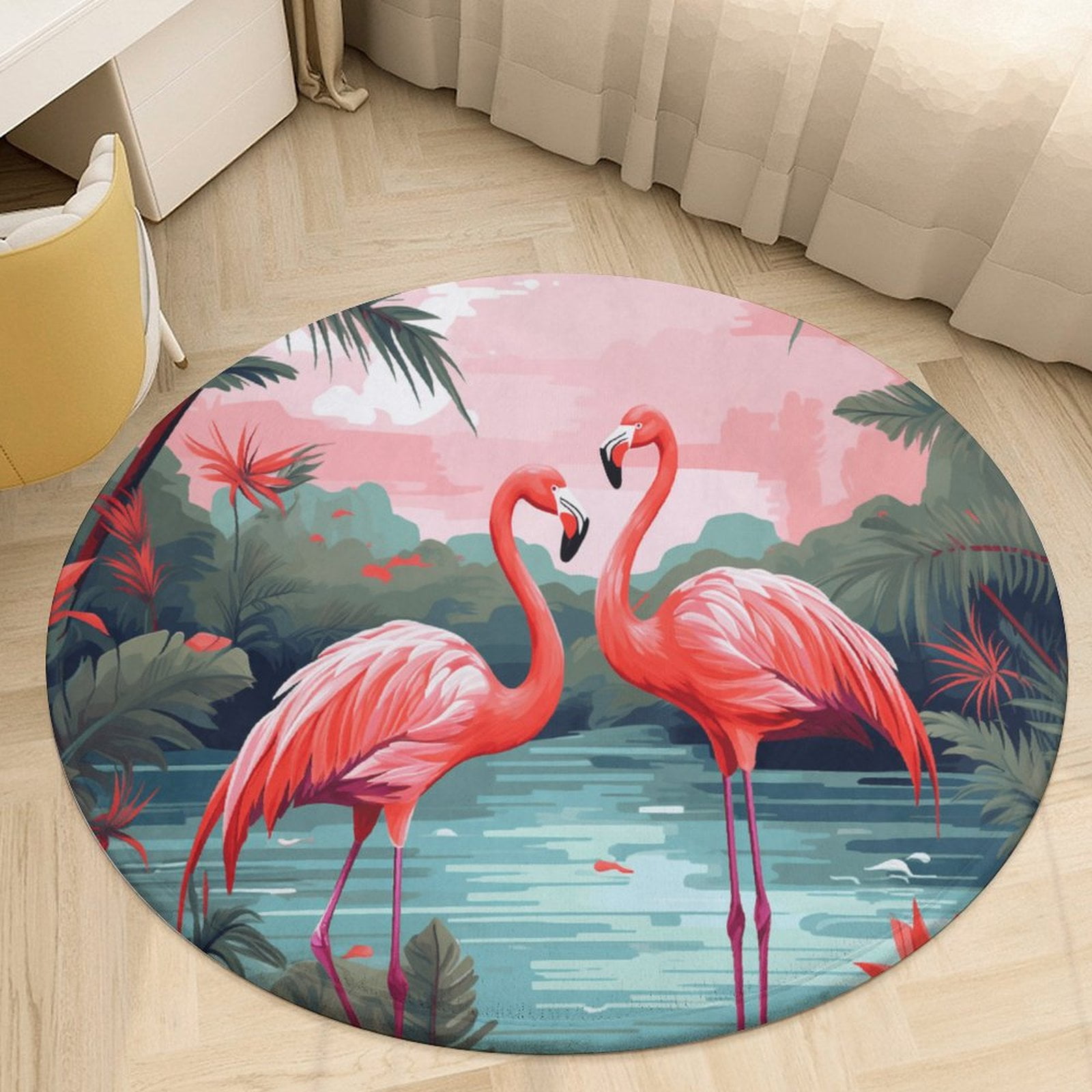 Flamingo Pattern Round Area Rugs for Bedroom Living Room, 6FT Soft ...