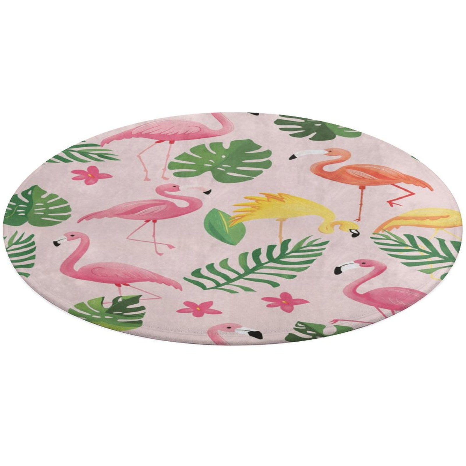 Flamingo Pattern Round Rugs -Washable Non-Slip Small Round Area Rug ...