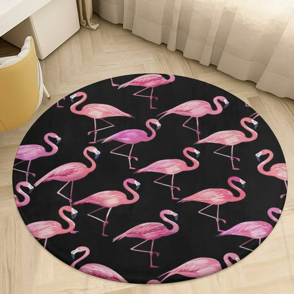 Flamingo Pattern Round Rugs -Washable Non-Slip Small Round Area Rug ...