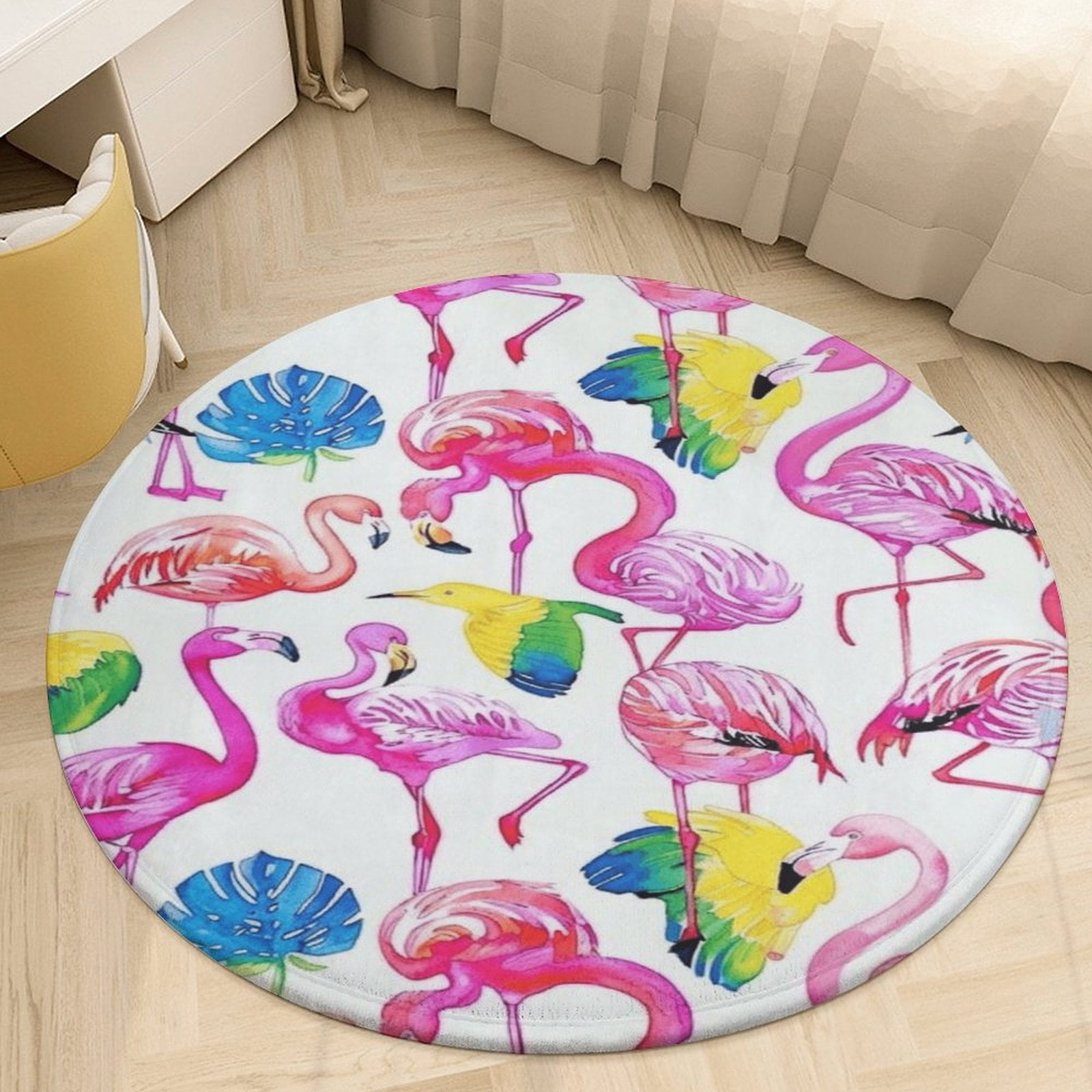 Flamingo Pattern Round Rugs -Washable Non-Slip Small Round Area Rug ...