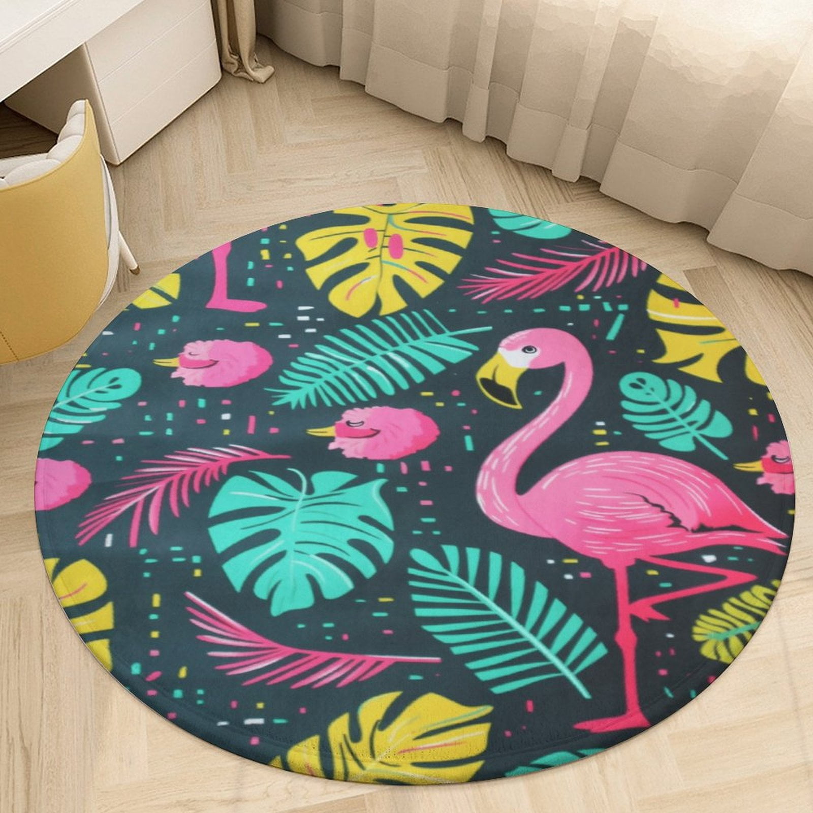 Flamingo Pattern Round Small Area Rug, Print Non Slip Washable Floor ...