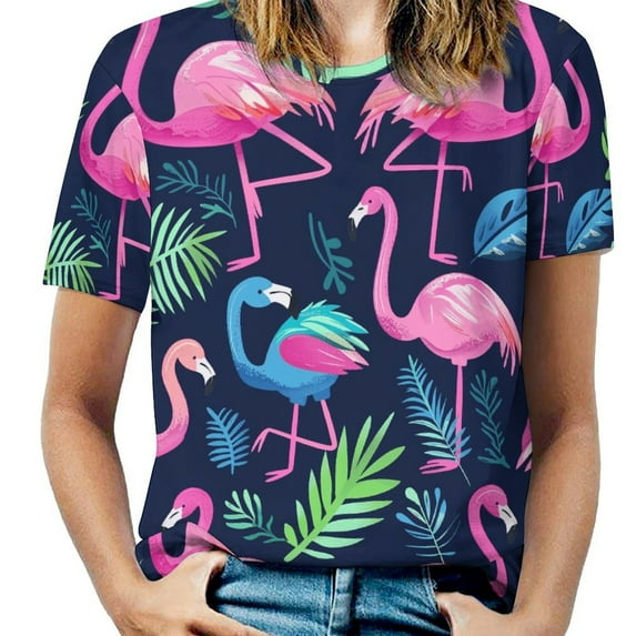 Flamingo Pattern T Shirts Basic T-Shirt Short Sleeve Ladies Tee Shirt Summer Graphic Clothing ...