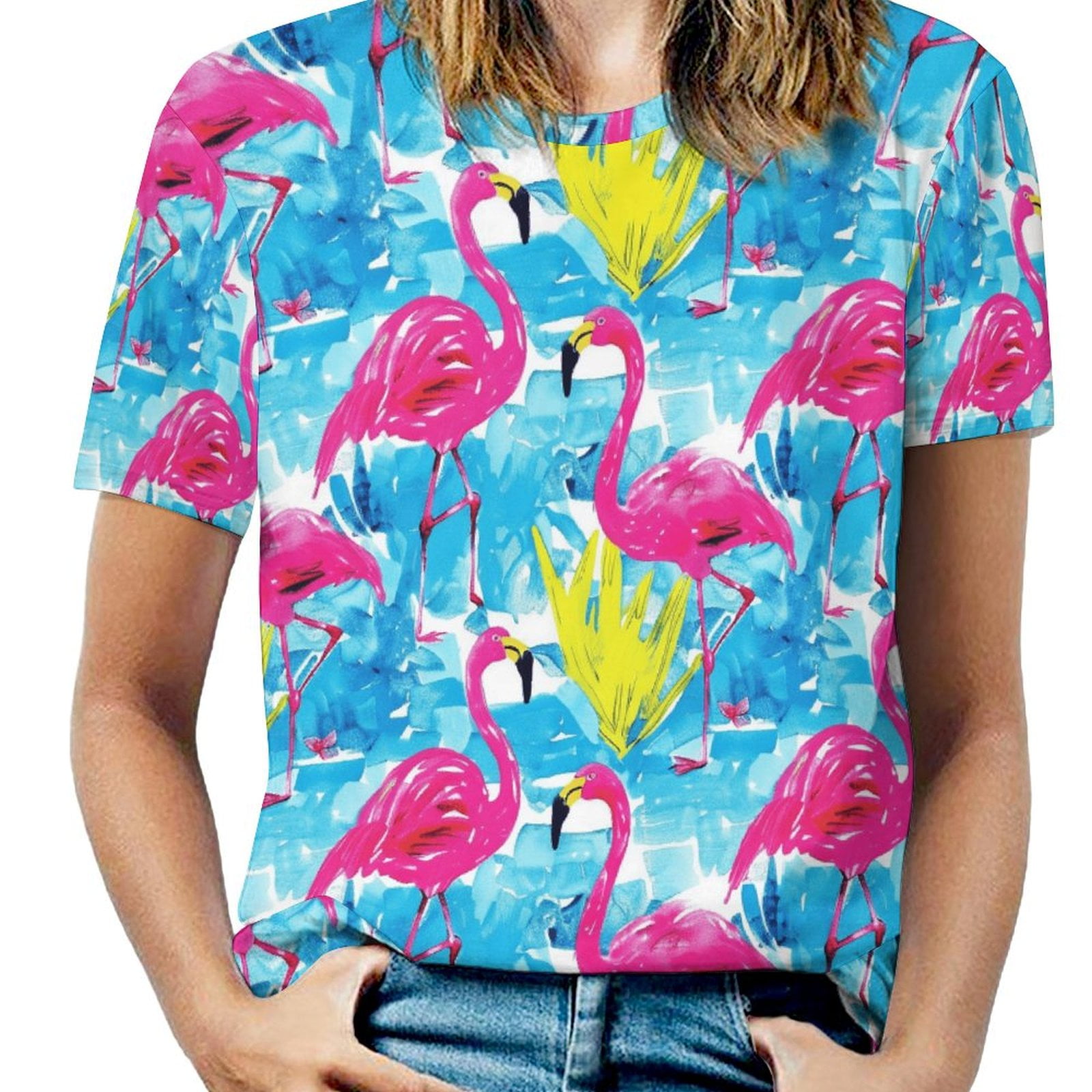 Flamingo Pattern T Shirts Basic T-Shirt Short Sleeve Ladies Tee Shirt Summer Graphic Clothing ...