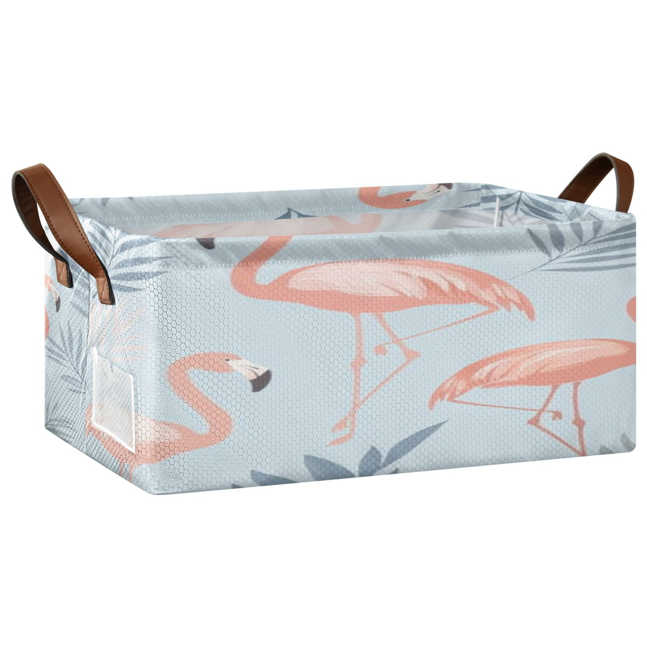 Flamingo Pattern with Tropical Leaves Storage Basket Soccer Plaid ...